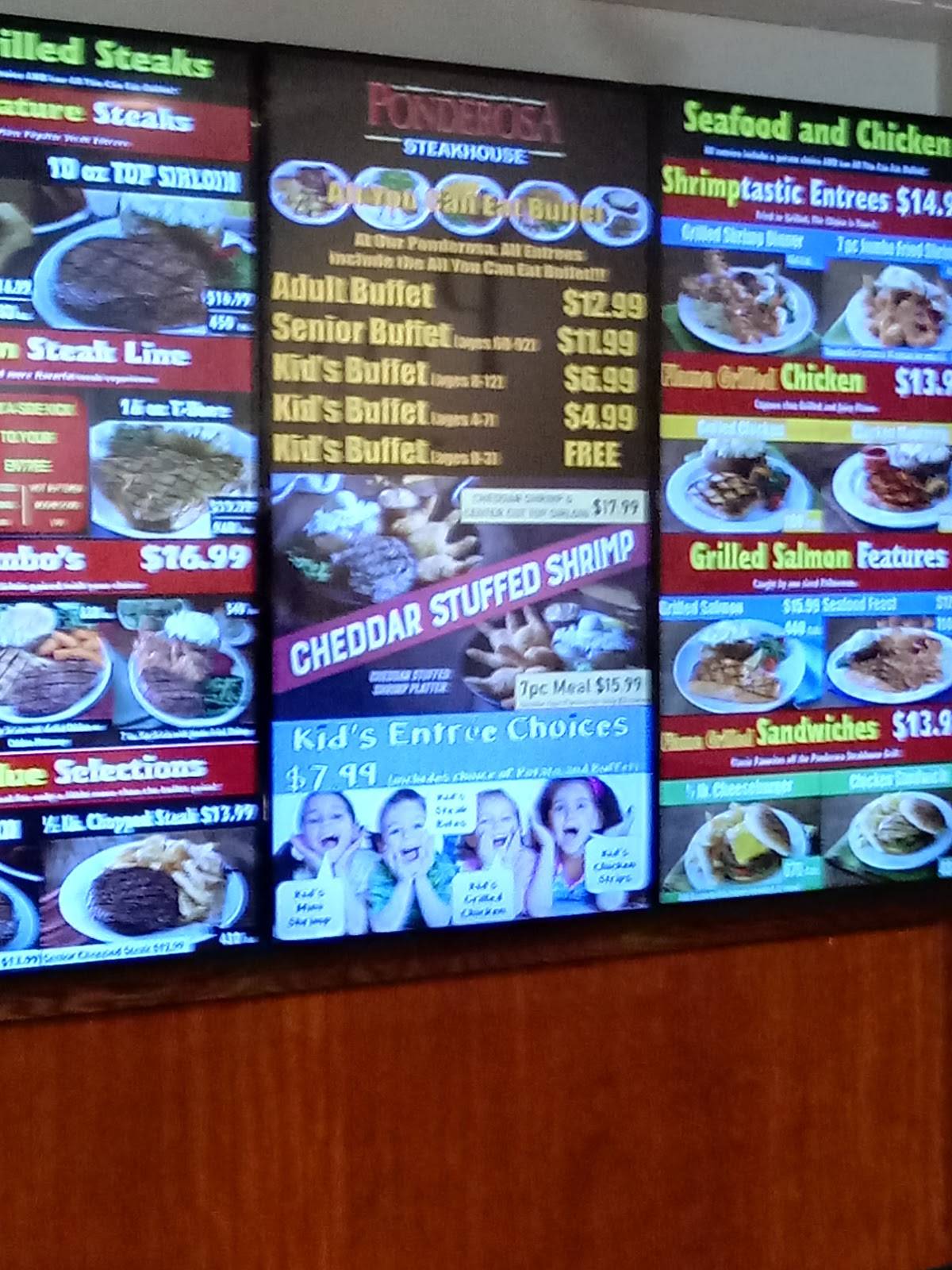 Menu at Ponderosa steakhouse, Coldwater