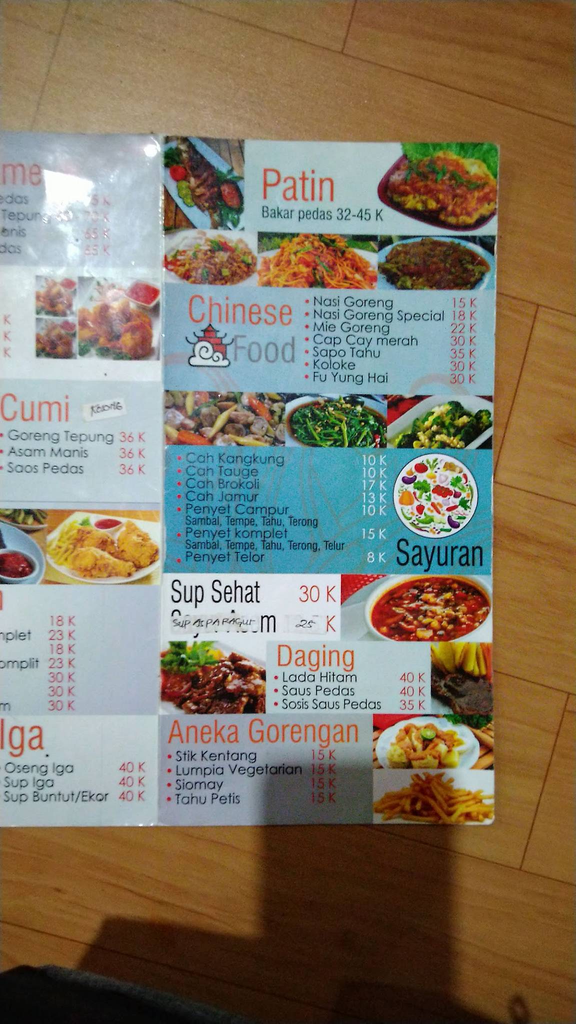 Menu at Pondok Asri Restaurant, Lumajang