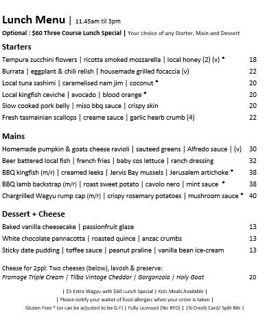 Menu at Ponte Bar and Dining, Nowra