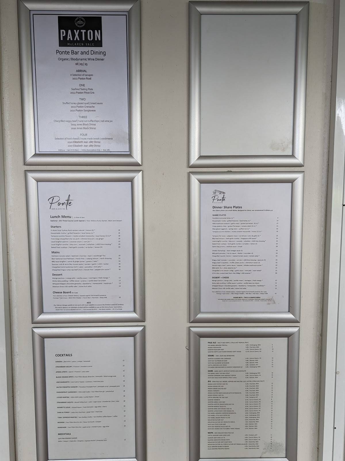 Menu at Ponte Bar and Dining, Nowra