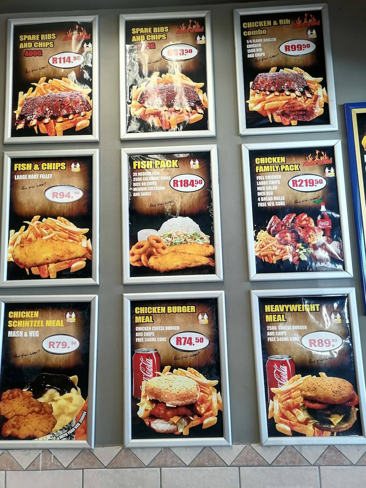 Menu at Poor Guys Fast Food, Pretoria