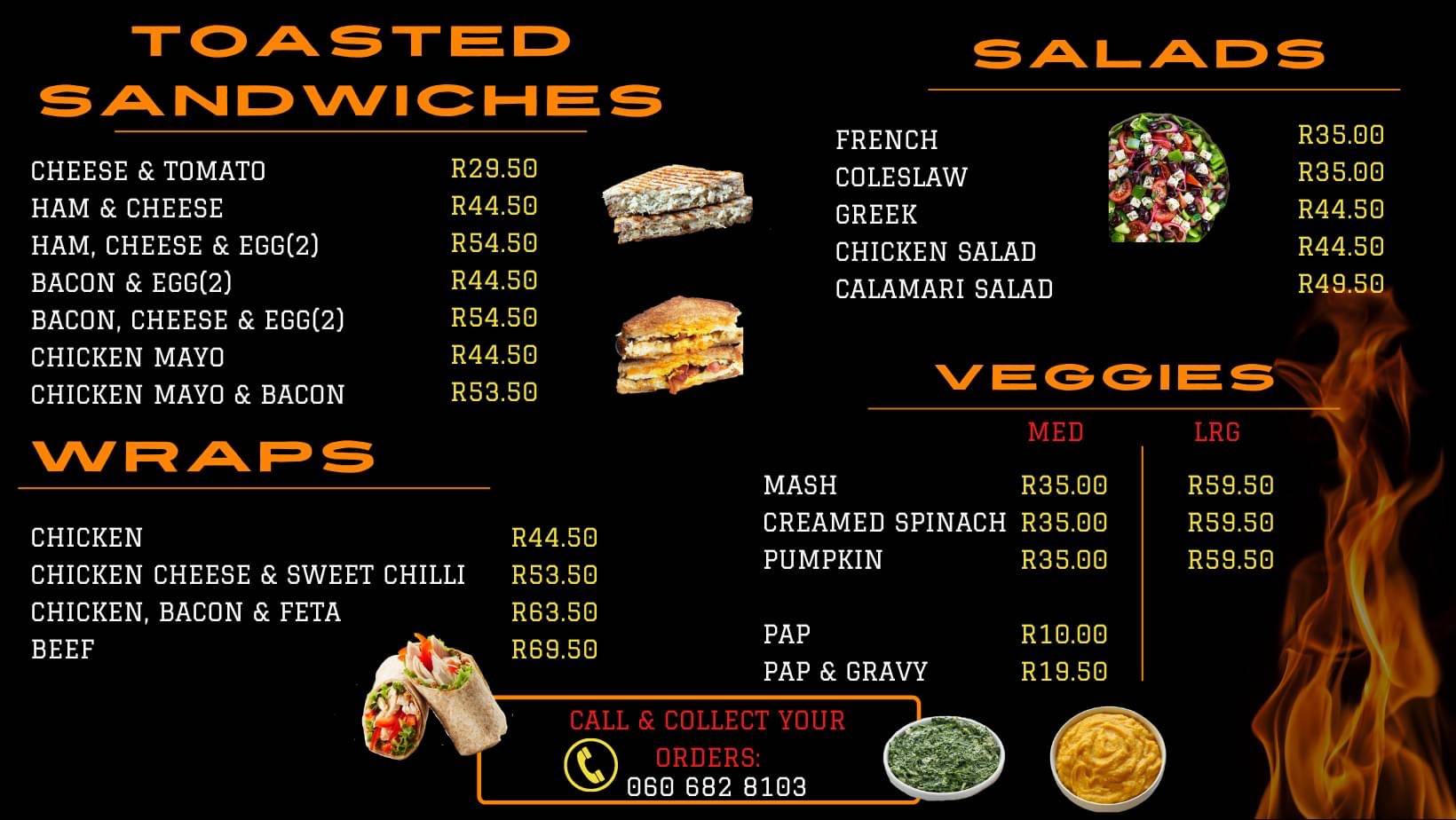 Menu at Poor Guys Fast Food, Pretoria