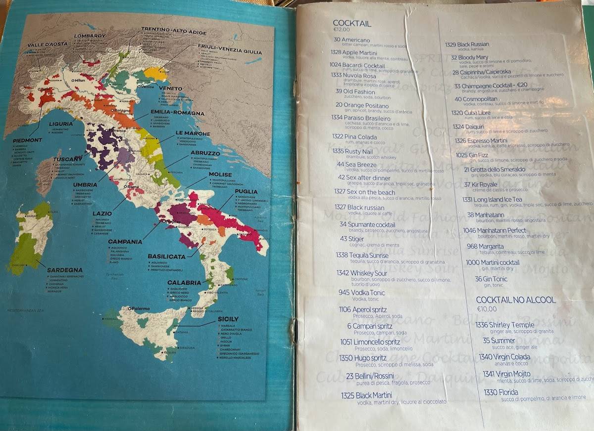 Menu at Chez Black restaurant, Positano