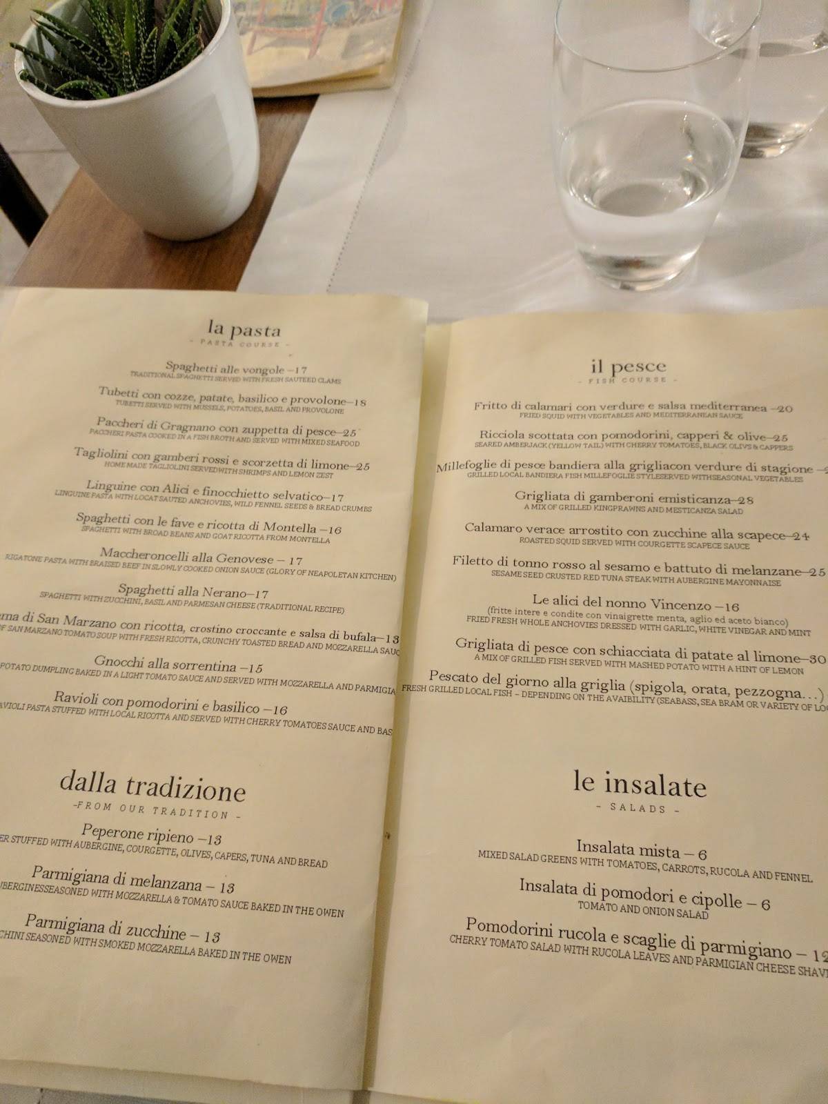 Menu at Da Vincenzo Positano restaurant, Positano, Viale Pasitea