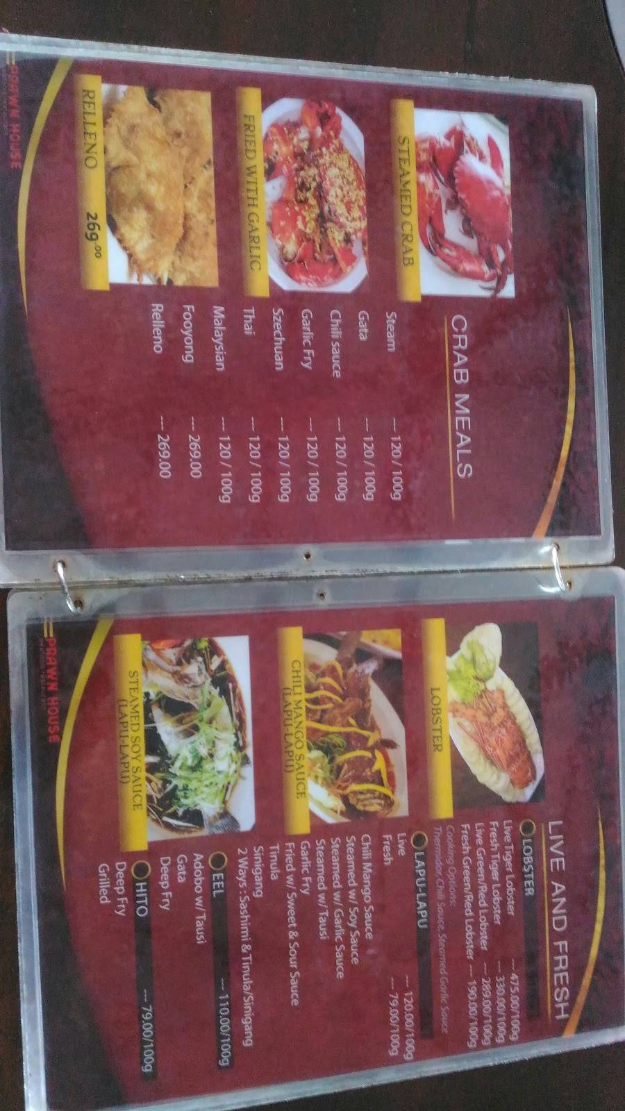 Menu at Prawn House restaurant, Opol