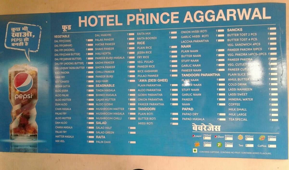 Menu at Prince Aggarwal Hotel, Gurugram, 7RGV+F7G