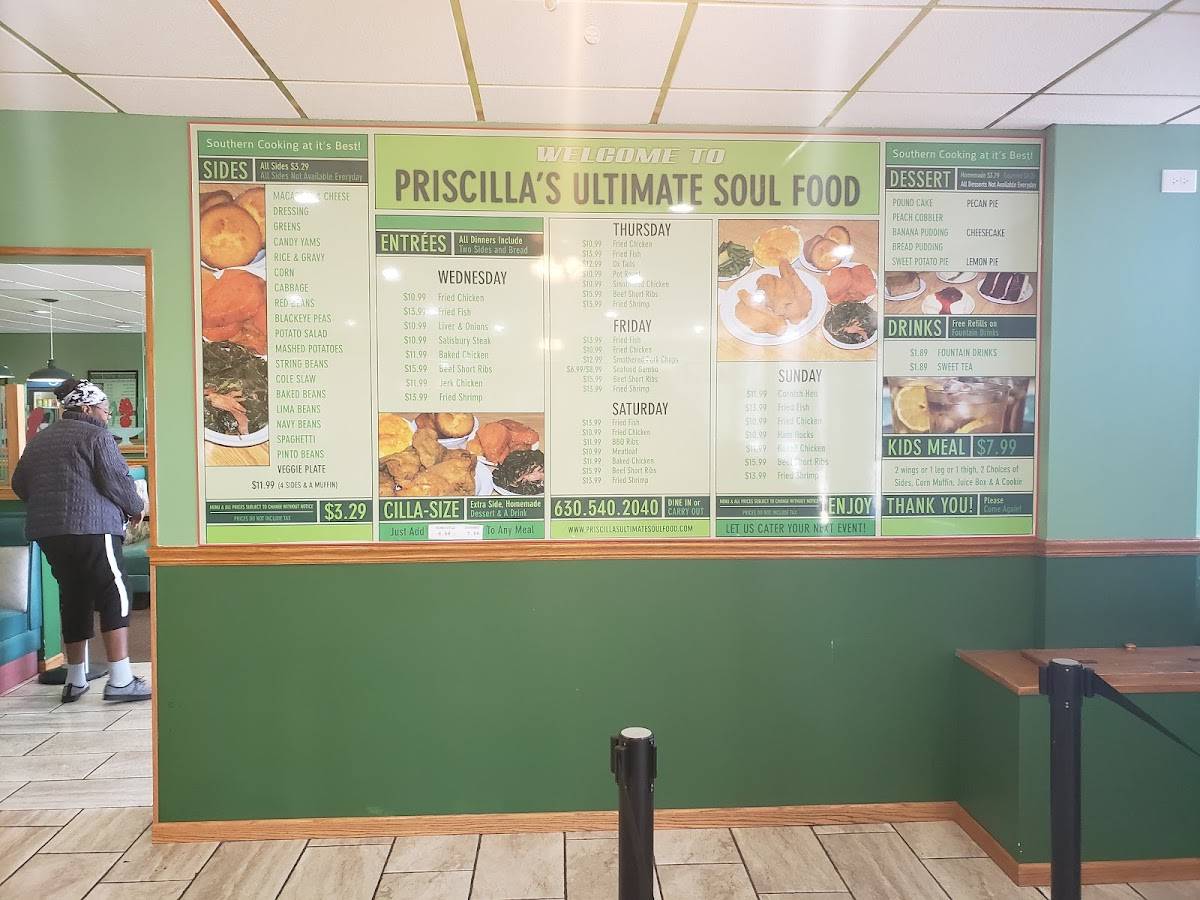 Menu at Priscilla's Ultimate Soulfood Cafeteria, Hazel Crest
