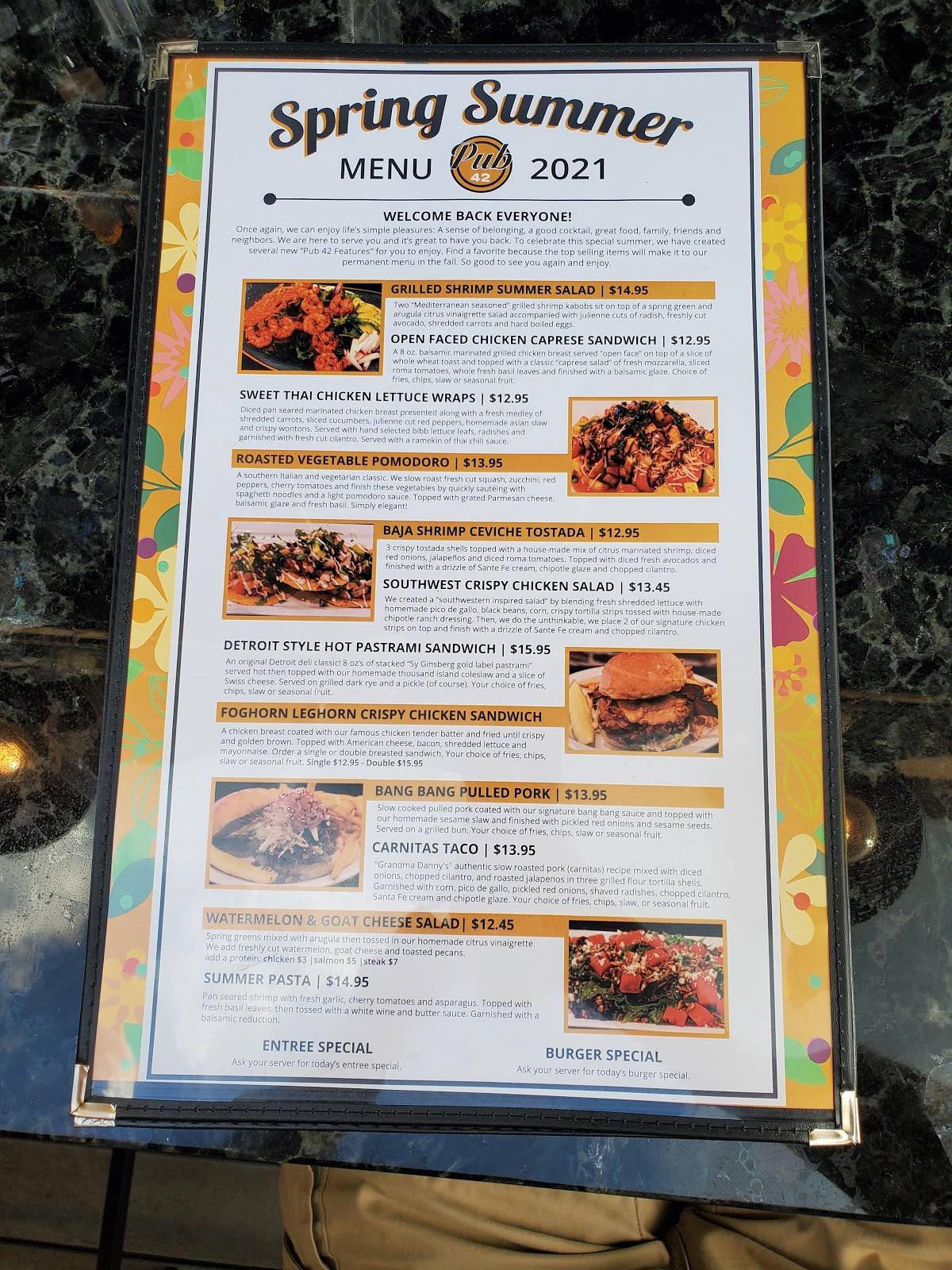 Menu at Pub 42, New Hope