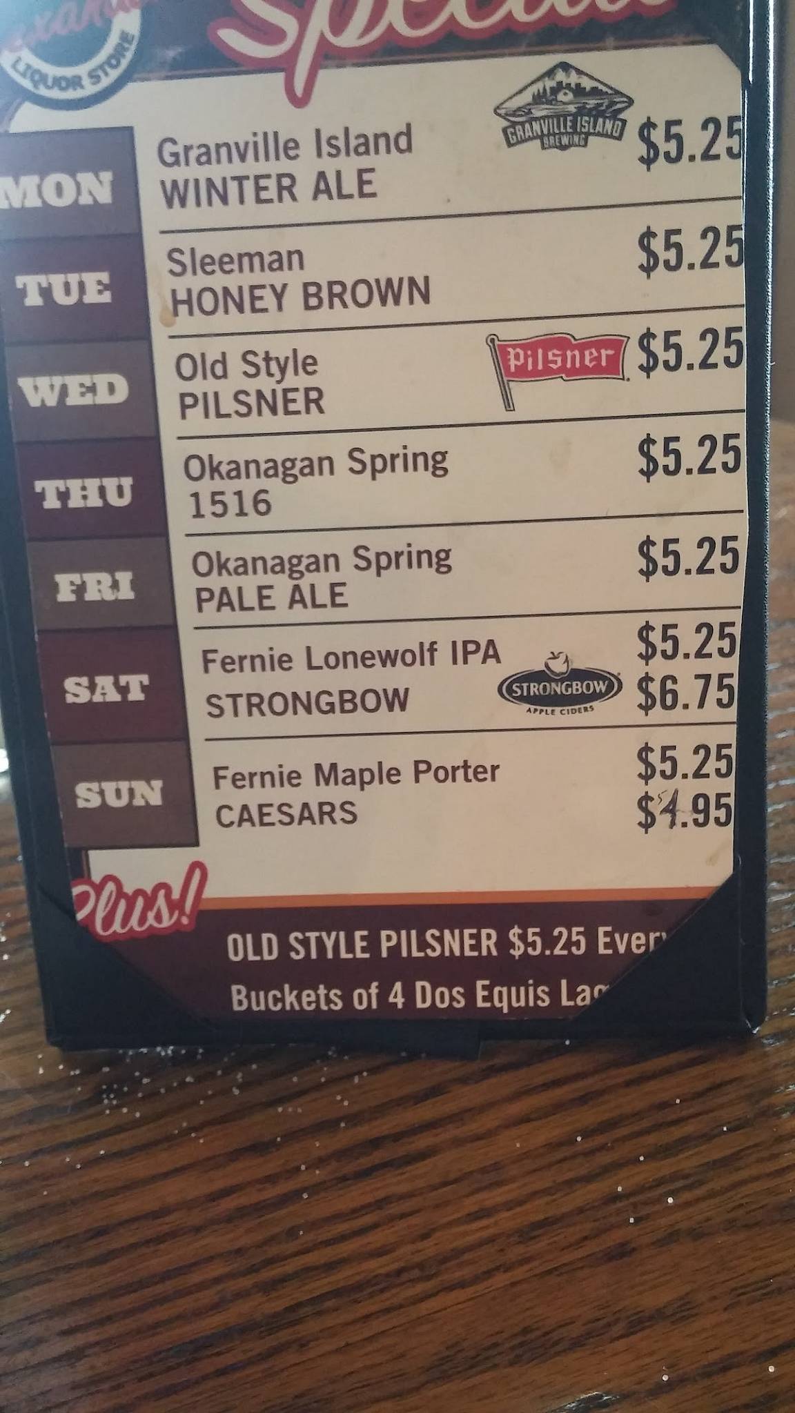 Menu at Alexander's Pub & Liquor Store, Canada, Kalamalka Rd