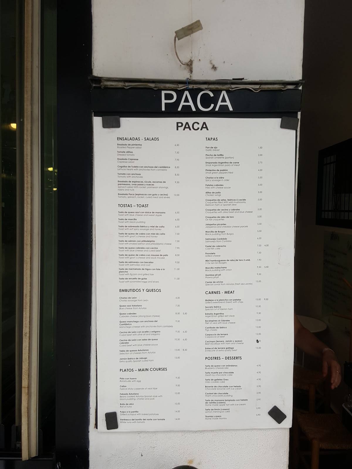 Menu at Arco Tapas Bar, Marbella