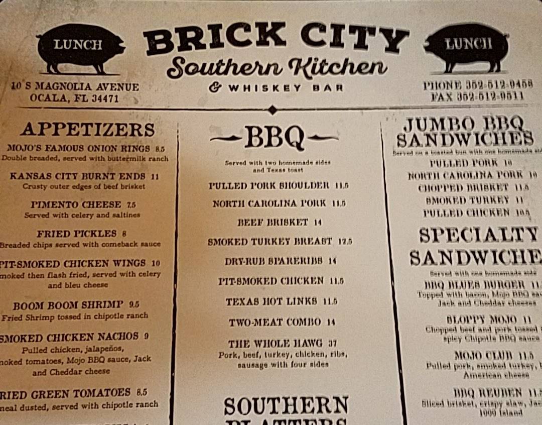 Menu at Brick City Southern Kitchen pub & bar, Ocala