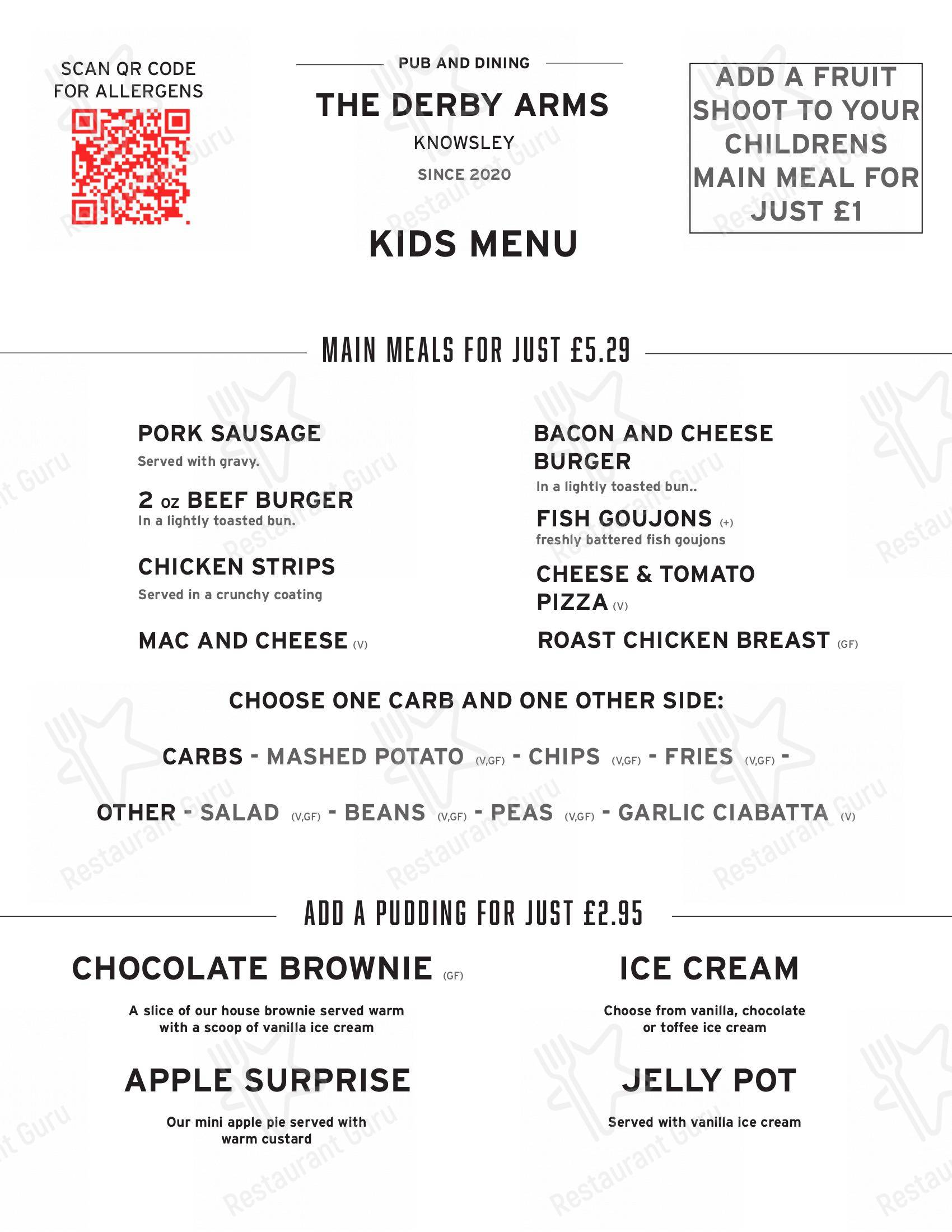 Menu at Derby Arms pub & bar, Prescot, 635 Knowsley Ln