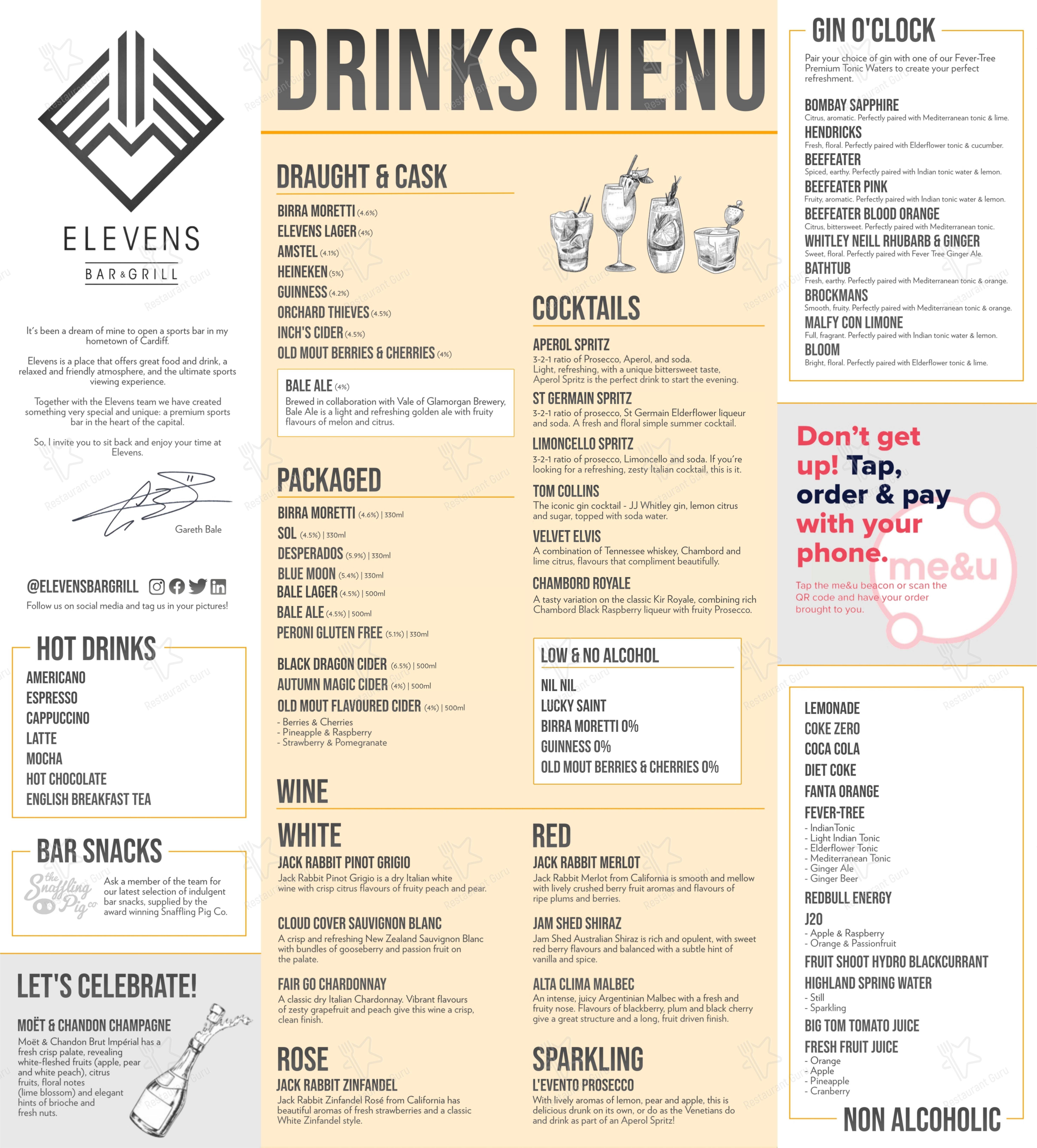 Menu at Elevens Bar And Grill, Cardiff