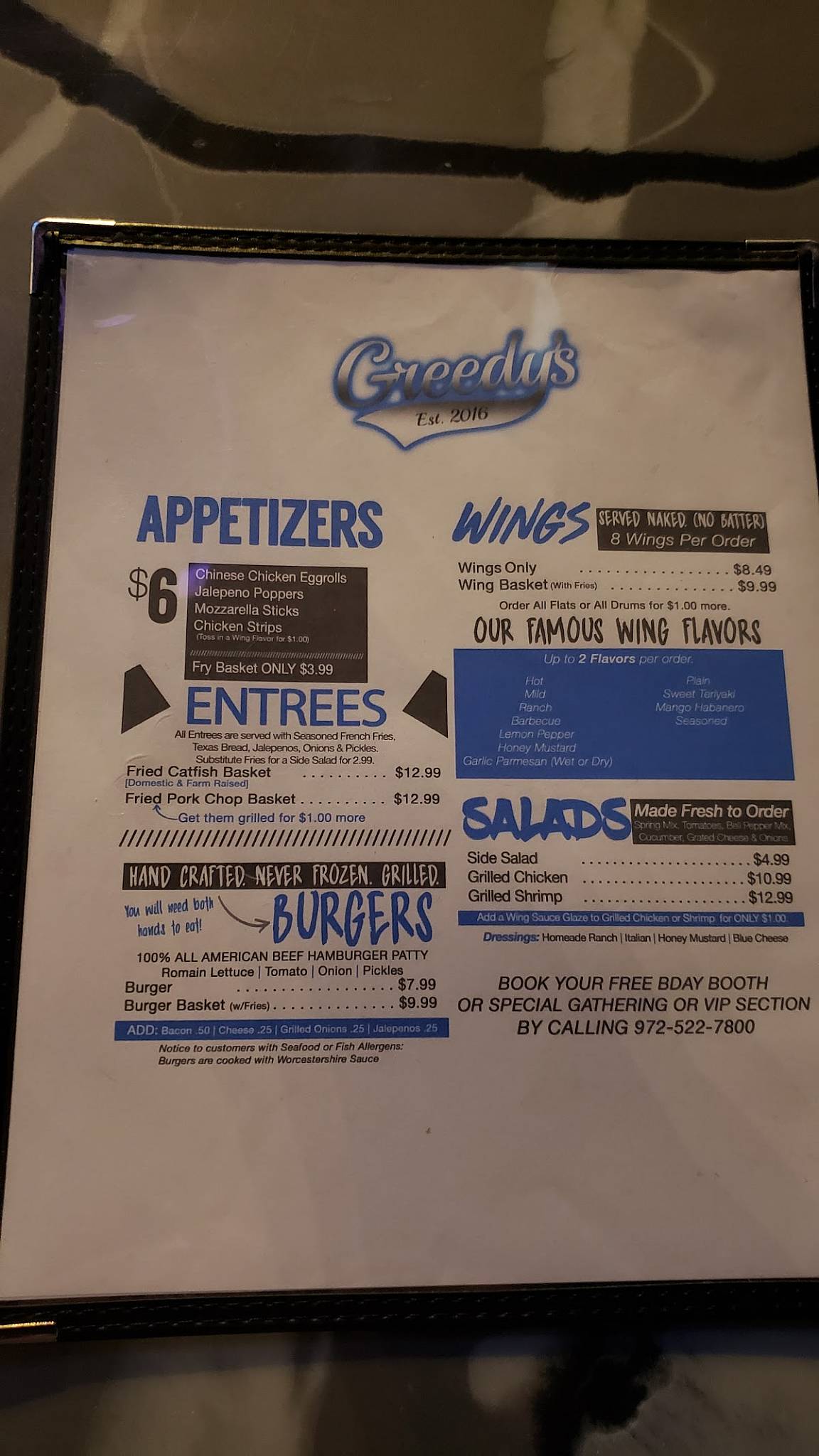 Menu at Greedy's pub & bar, DeSoto