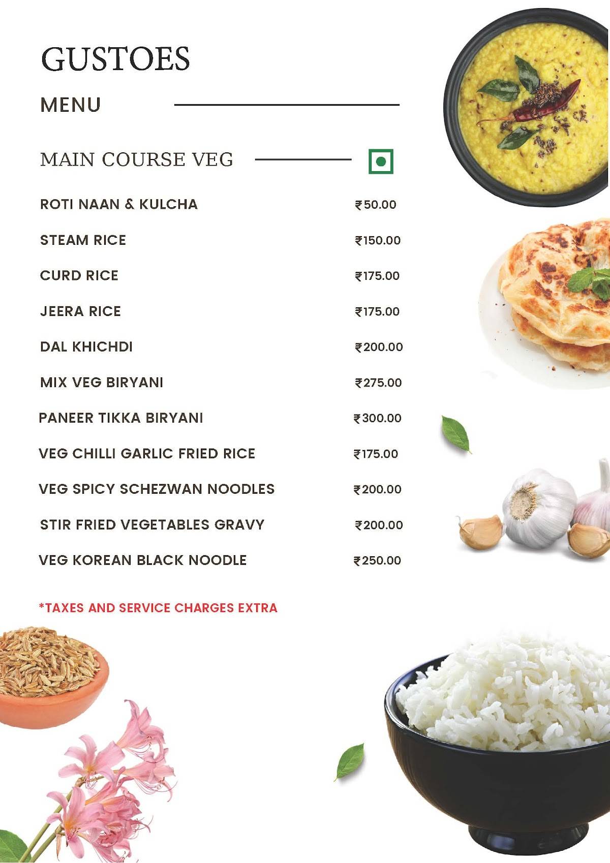 Menu at Gustoes, Bengaluru