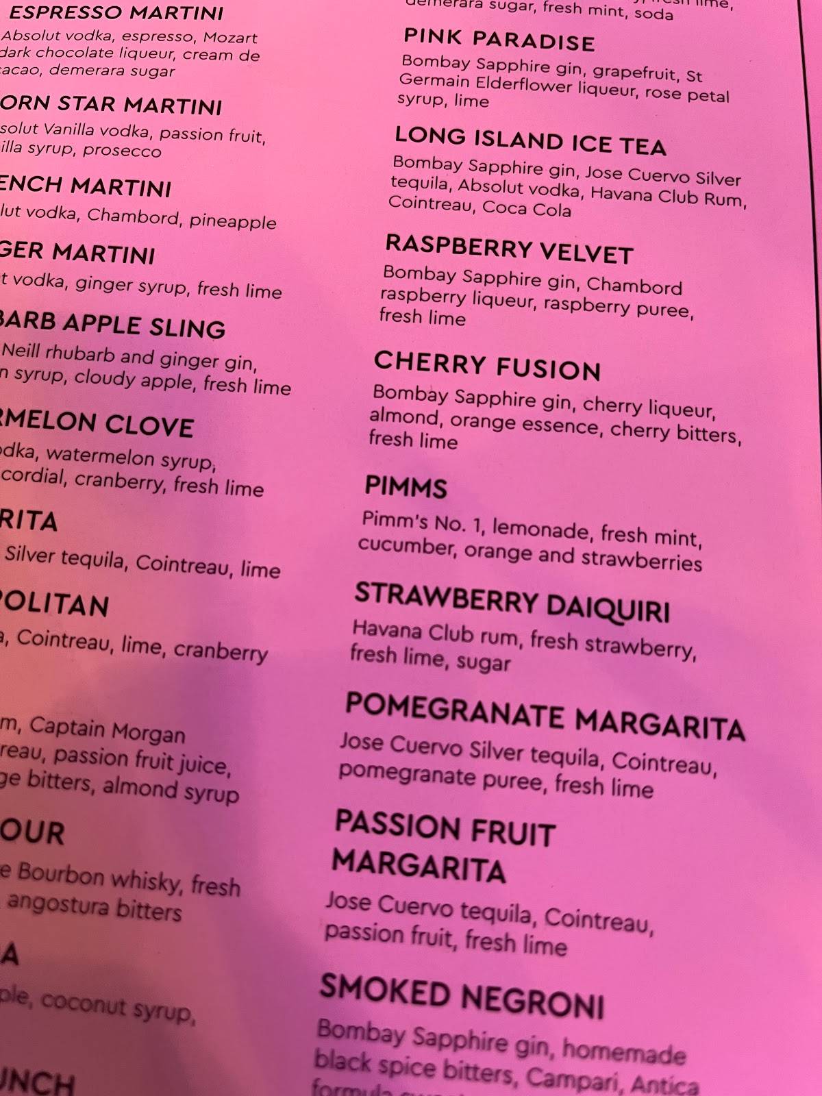 Menu at High Spirit Cocktail Bar, London