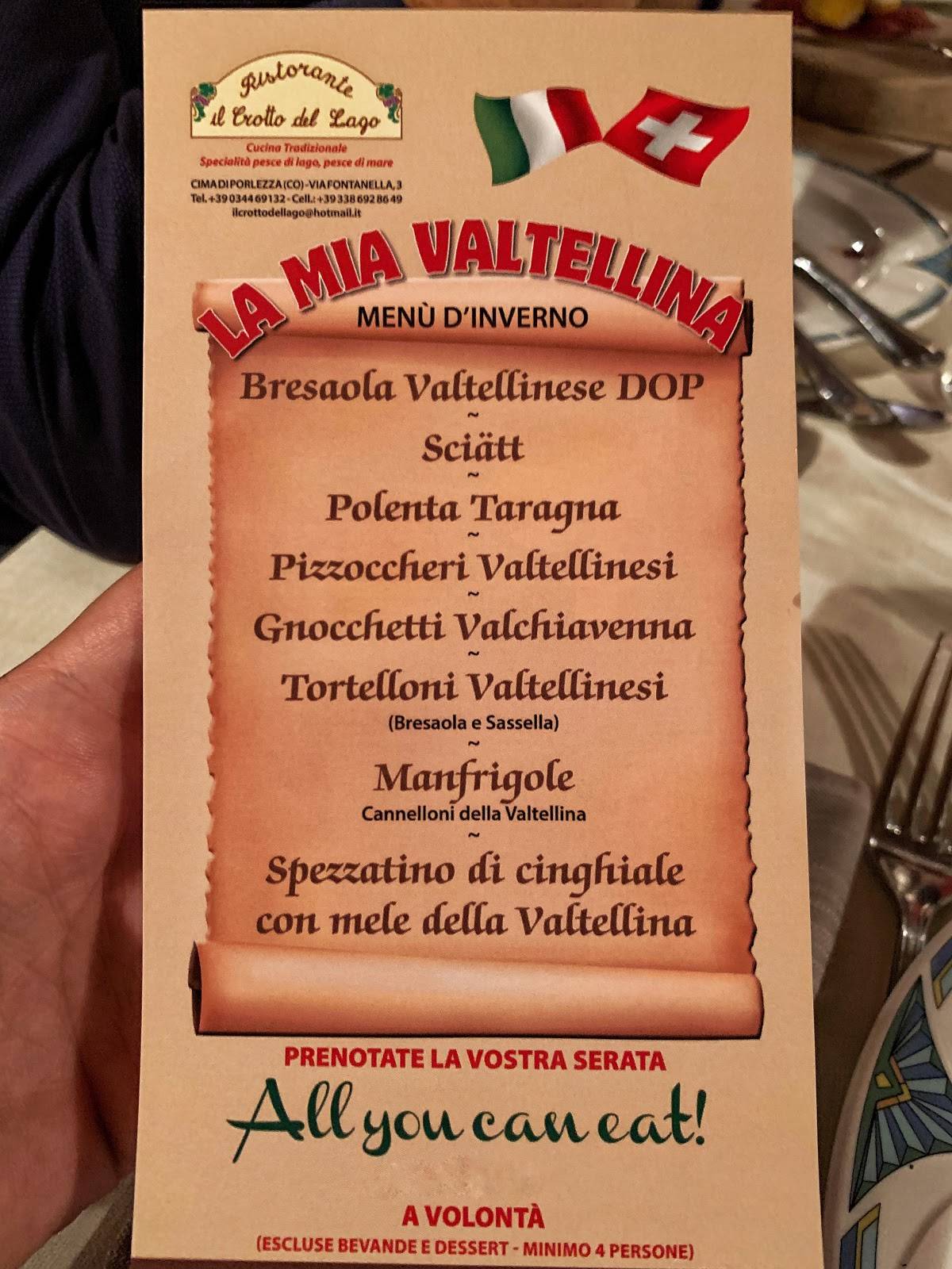 Menu da Il Crotto del Lago pub & bar, Cima