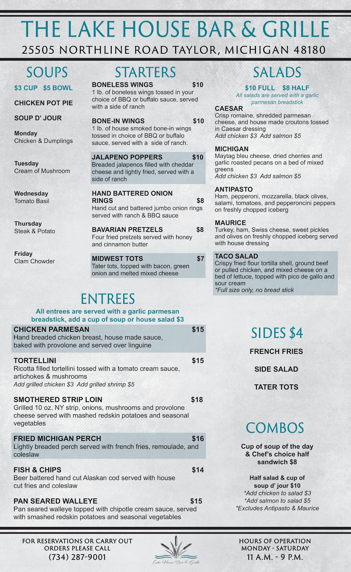 Menu at Lake House Bar & Grille, Taylor