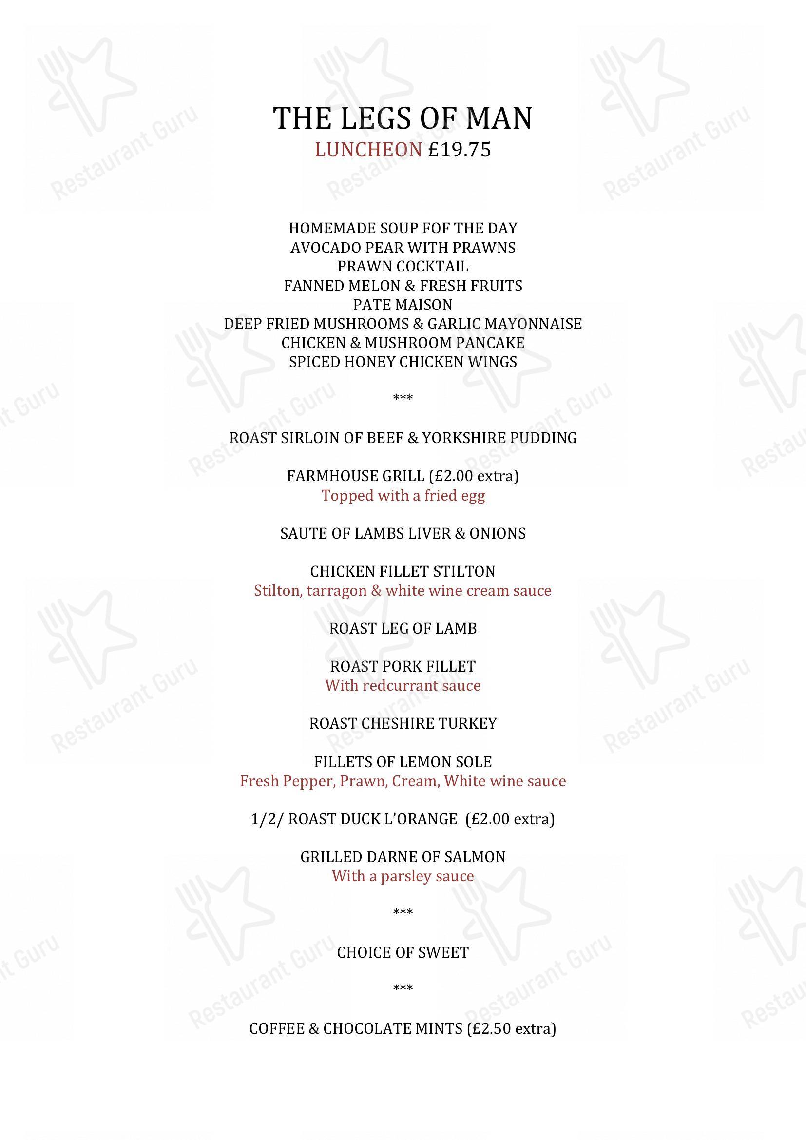 Menu at Legs Of Man pub & bar, Sandbach