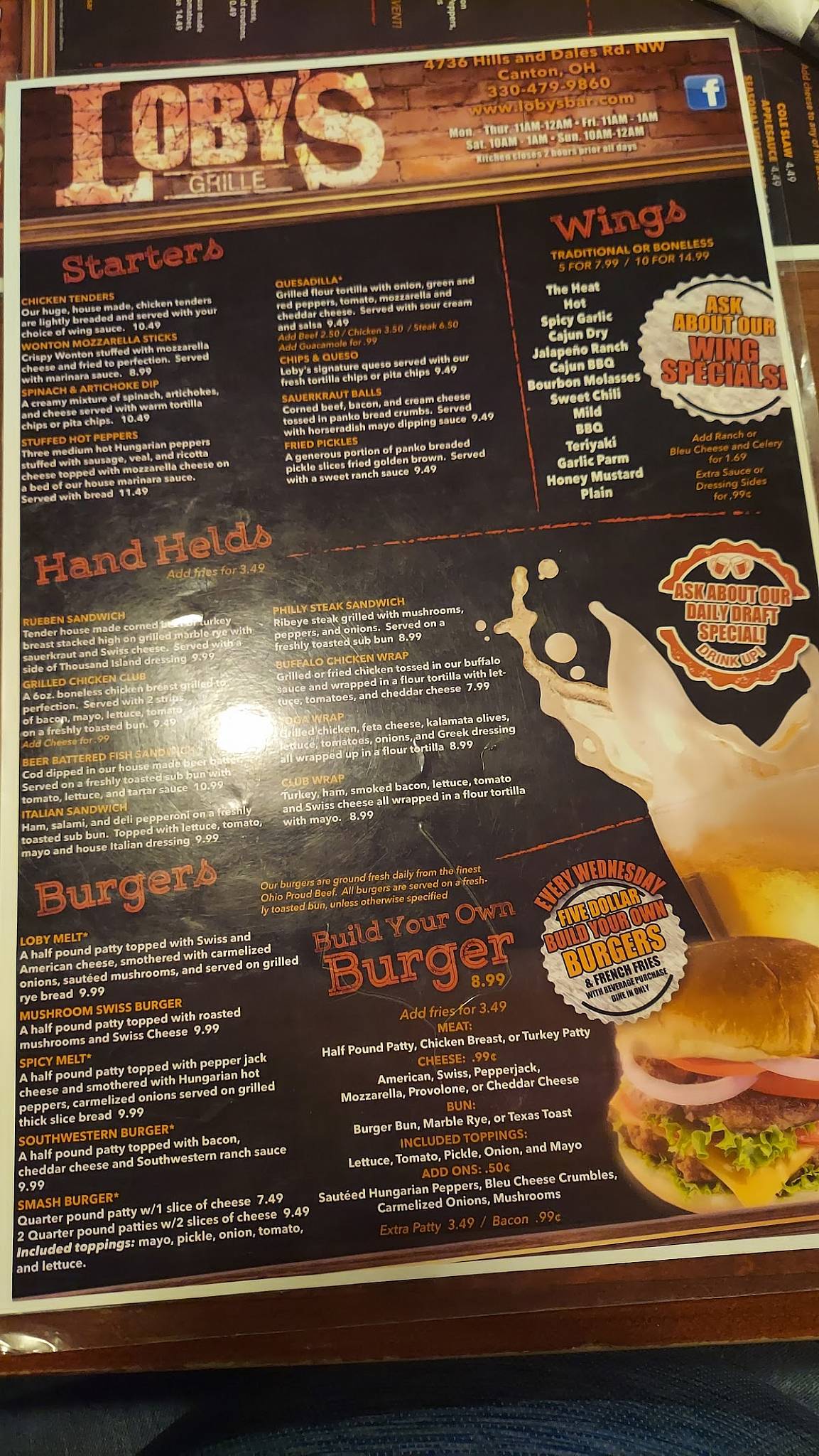 Menu at Loby's Bar & Grille, Canton
