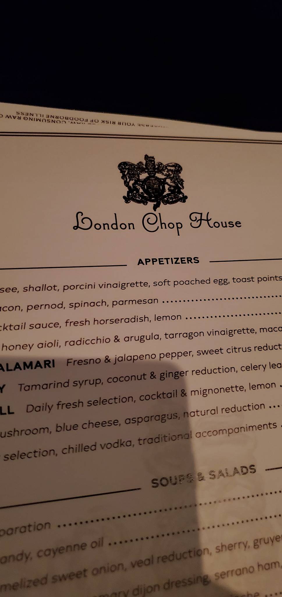 Menu at London Chop House pub & bar, Detroit