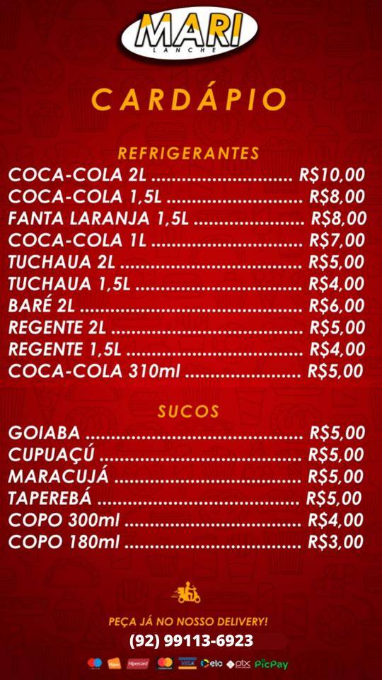 Menu em Mari lanches pub & Bar, Manaus