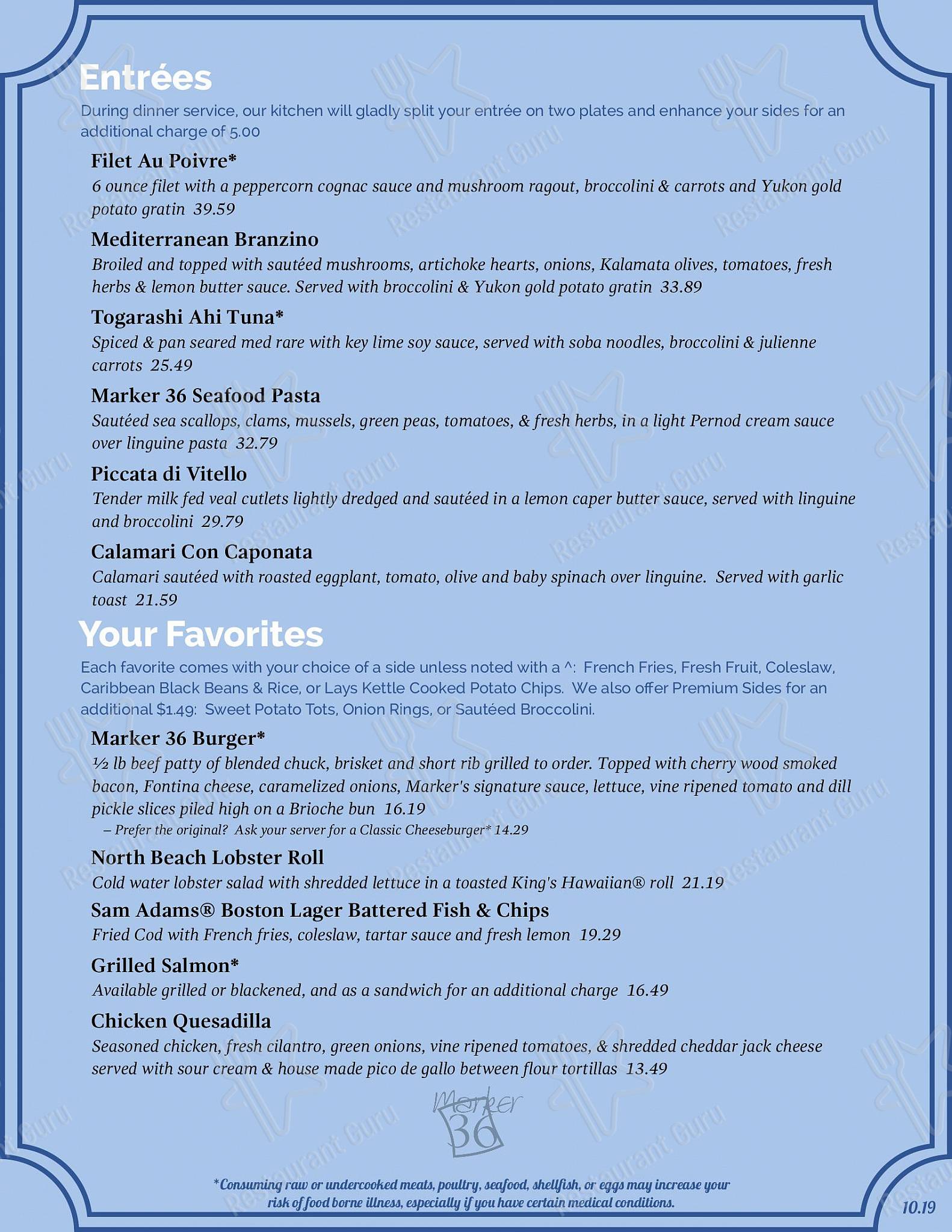 Menu at Pelican Bay North Beach - Marker 36 pub & bar, Naples, Pelican ...