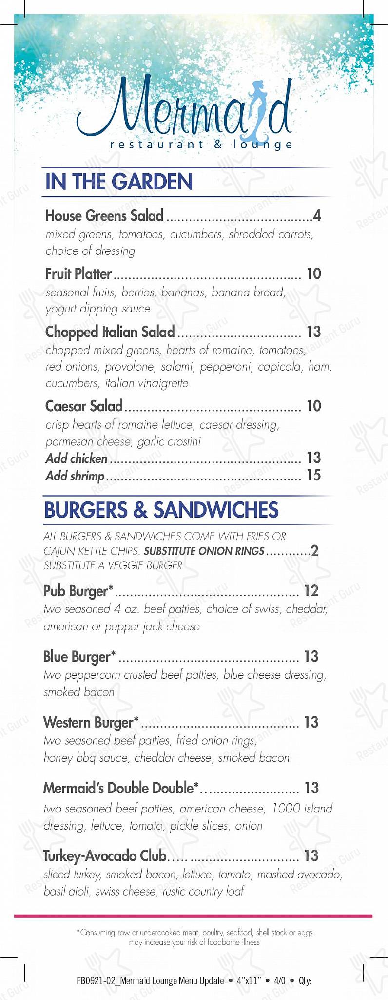 Menu at Mermaid Restaurant & Lounge, Las Vegas