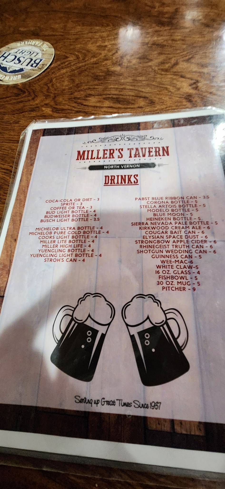 Menu at Miller's Tavern pub & bar, North Vernon