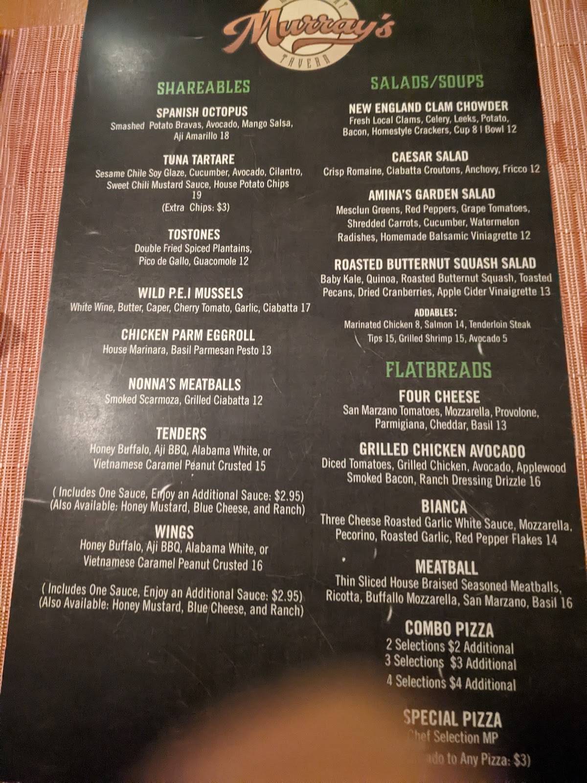 Menu at Murray's Tavern pub & bar, Revere