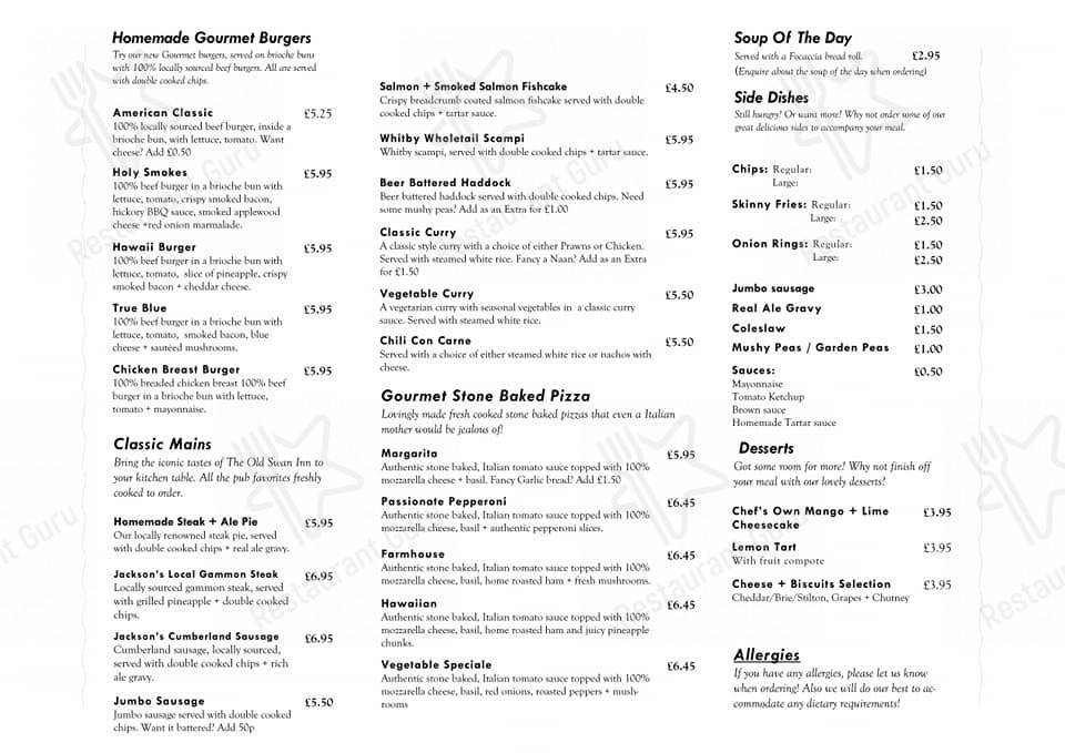Menu at The Old Swan pub & bar, Gargrave