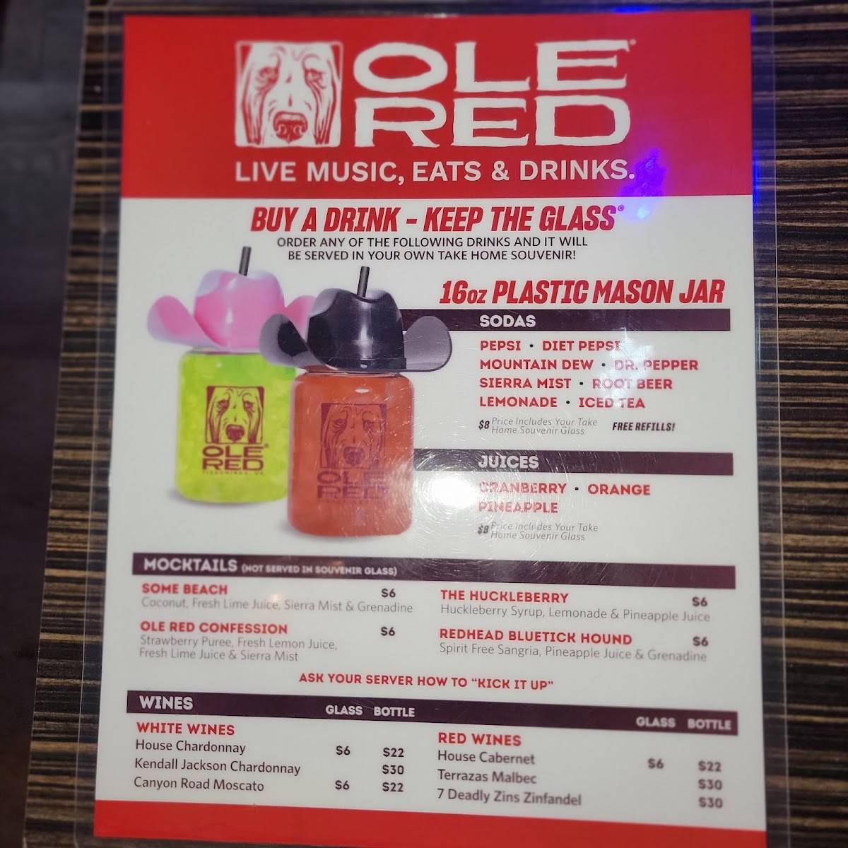 Menu at Ole Red pub & bar, Tishomingo