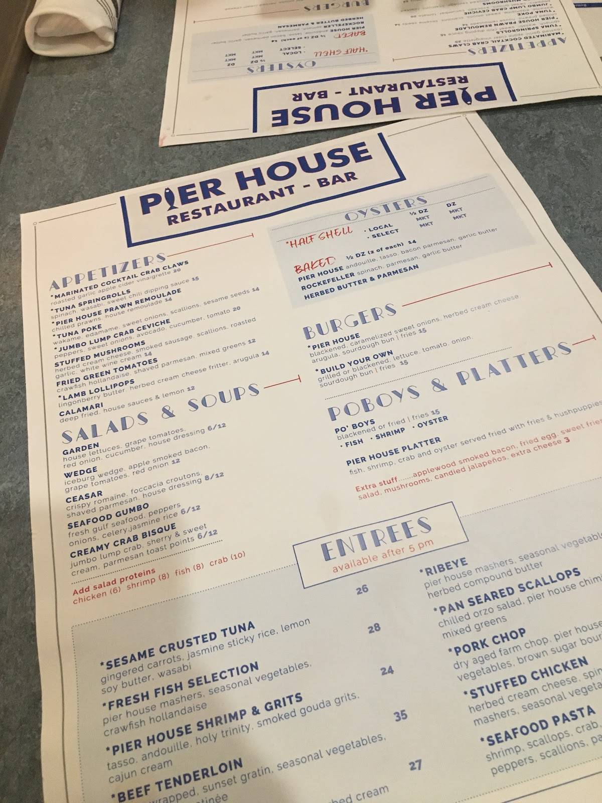Menu at Pier House Restaurant Bar Orange Beach, Orange Beach