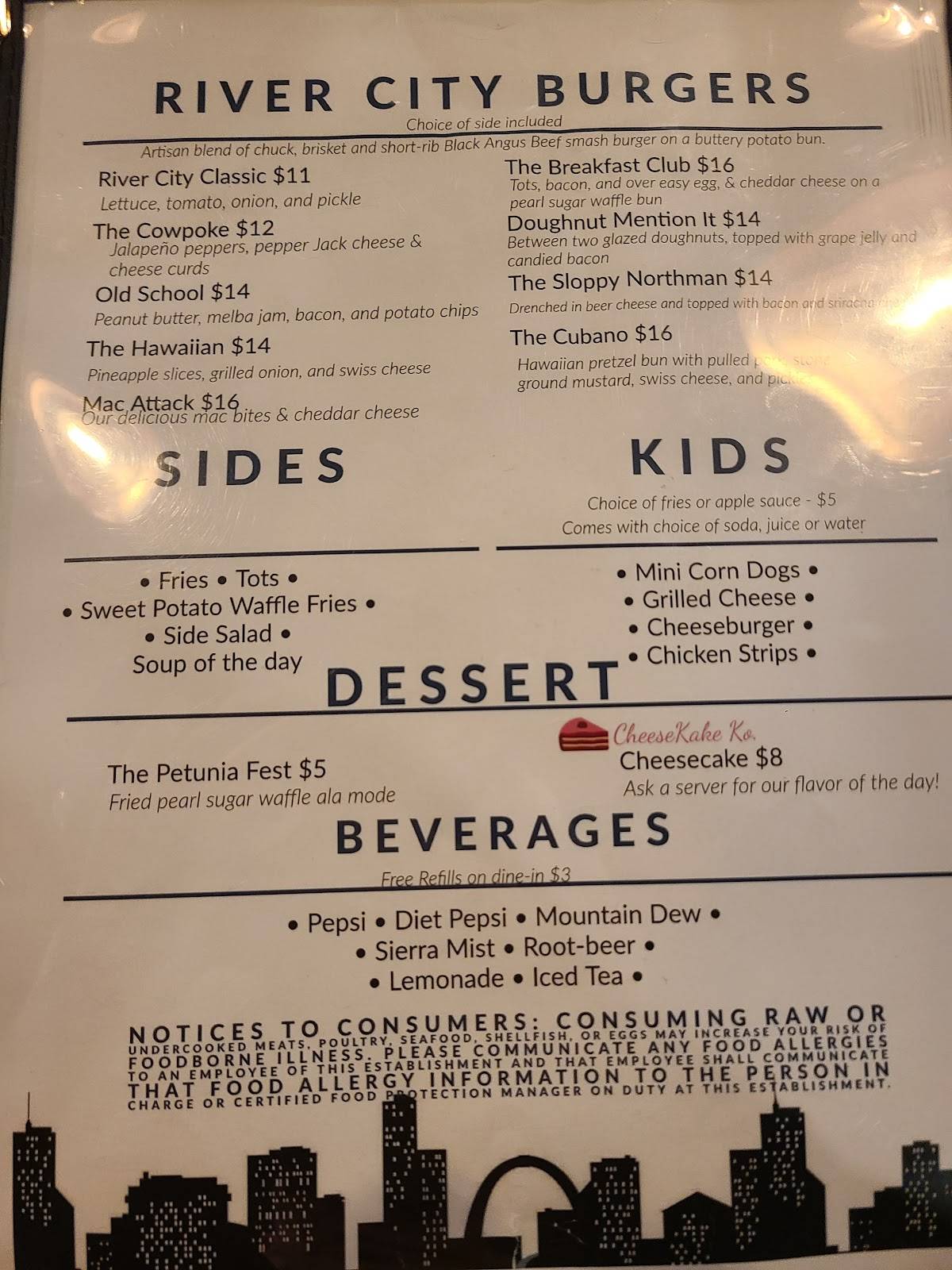 Menu at River City Ale House pub & bar, Dixon