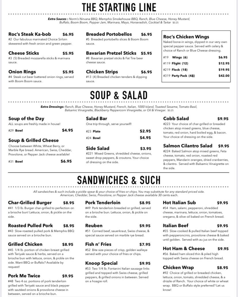 Menu at Roc's Blackfront Tavern & Grill pub & bar, Charleston