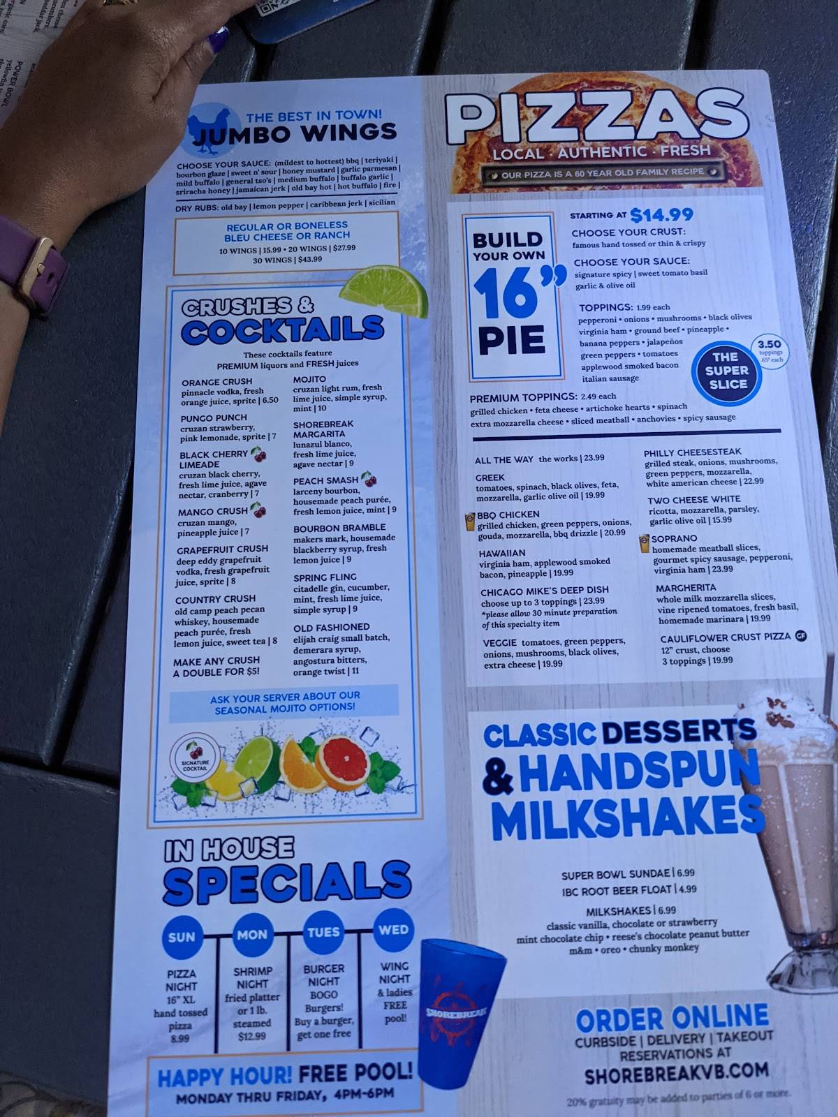 Menu at Shorebreak Pizza & Taphouse - Shore Drive pub & bar, Virginia Beach