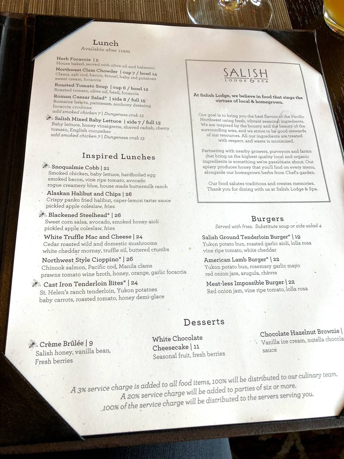 Menu at The Dining Room @ Salish Lodge & Spa pub & bar, Snoqualmie