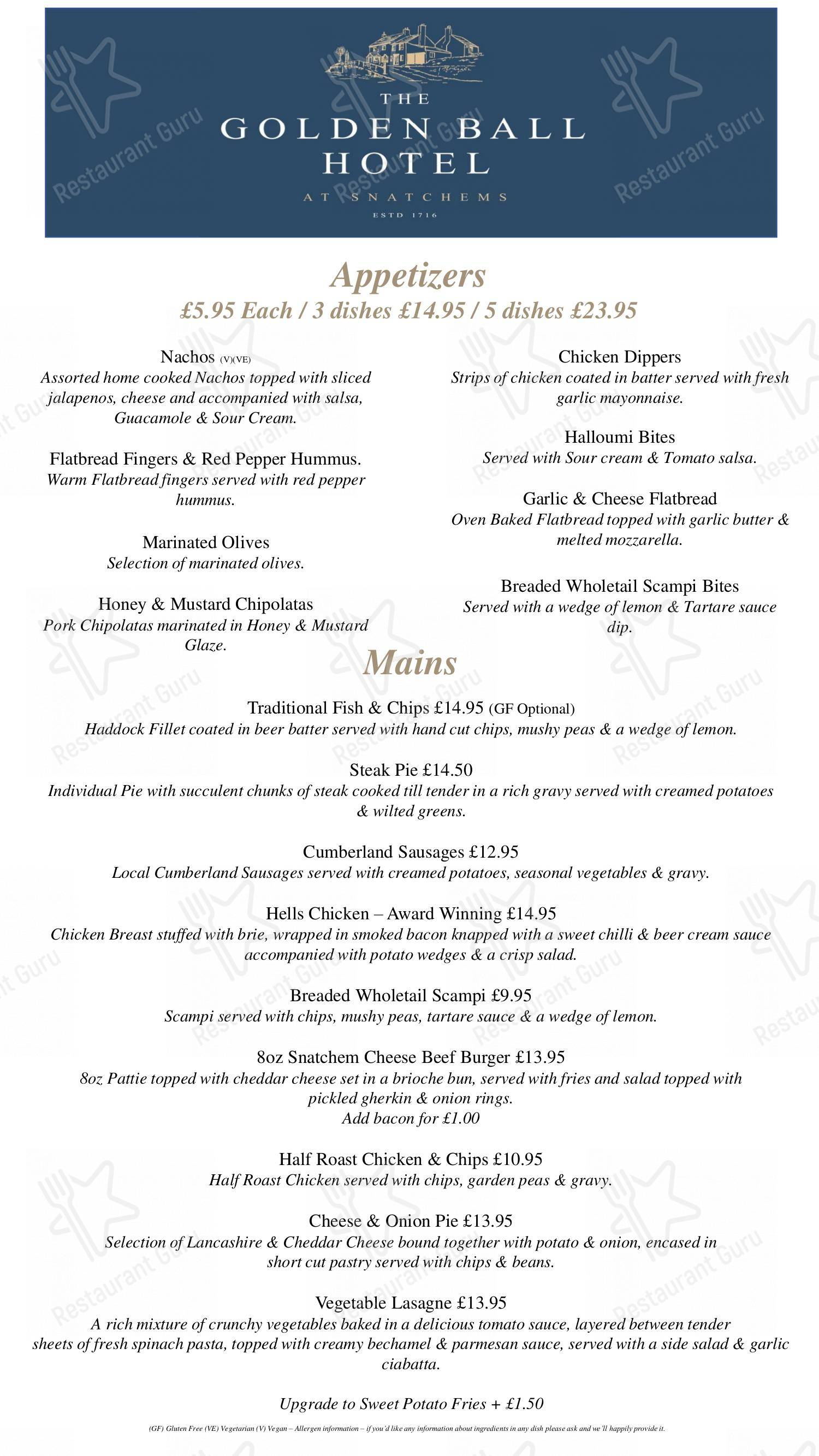 Menu at The Golden Ball at Snatchems pub & bar, Lancaster
