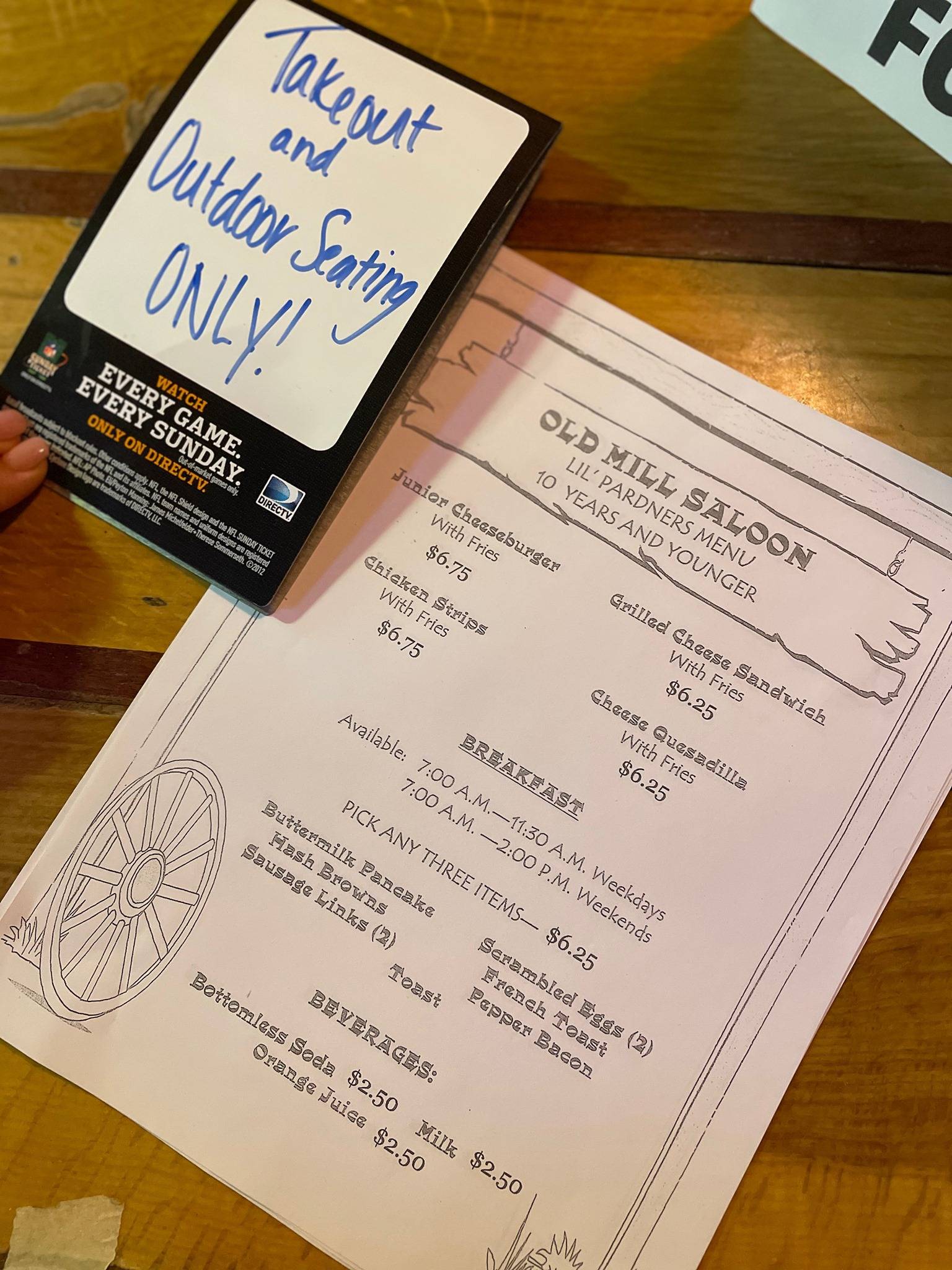 Menu at The Old Mill Saloon pub & bar, Estacada