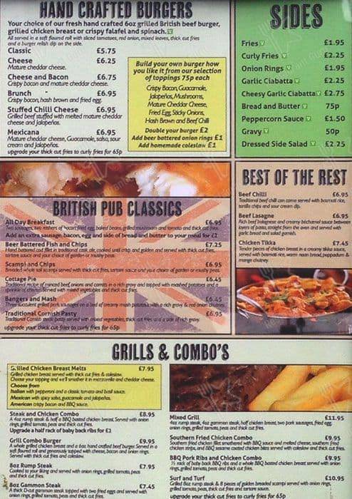 Menu at Orange Tree pub & bar, Manchester
