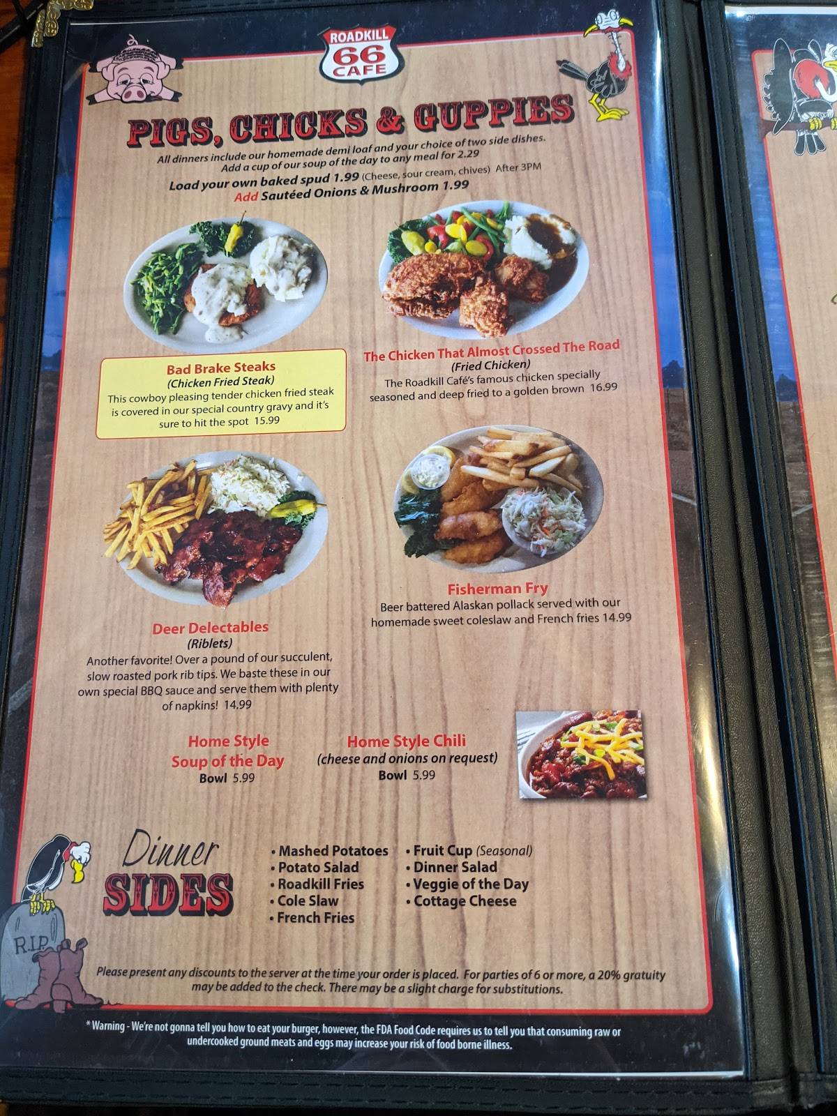 Menu at The Roadkill Cafe/O.K. Saloon, Seligman