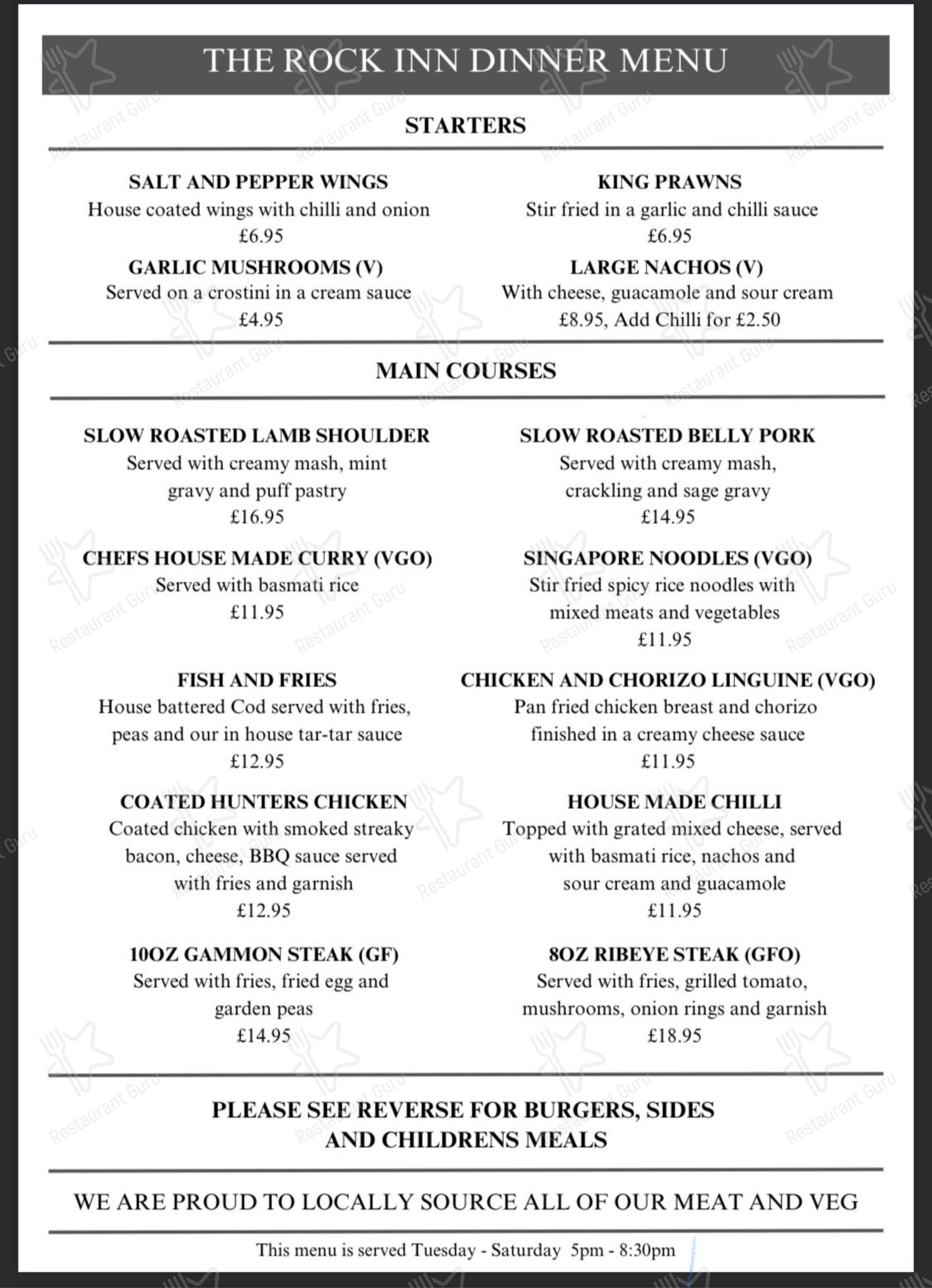 Menu at The Rock Inn pub & bar, Roche