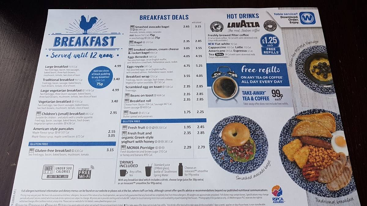 Menu at The Union Rooms - JD Wetherspoon pub & bar, Plymouth
