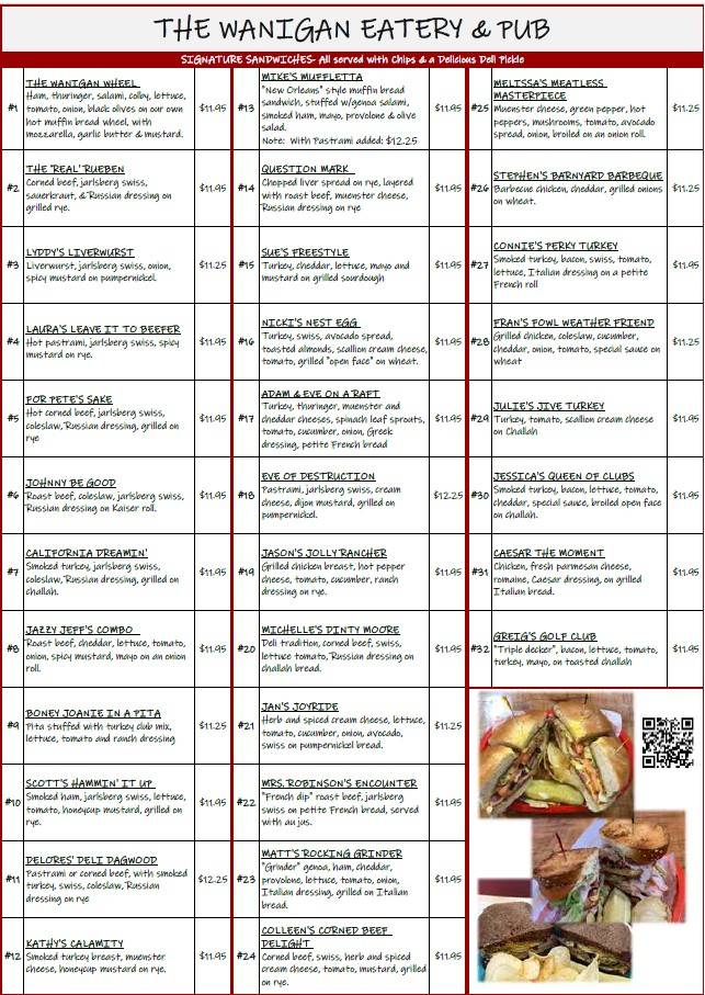 Menu at Wanigan Eatery and Pub, Bay City