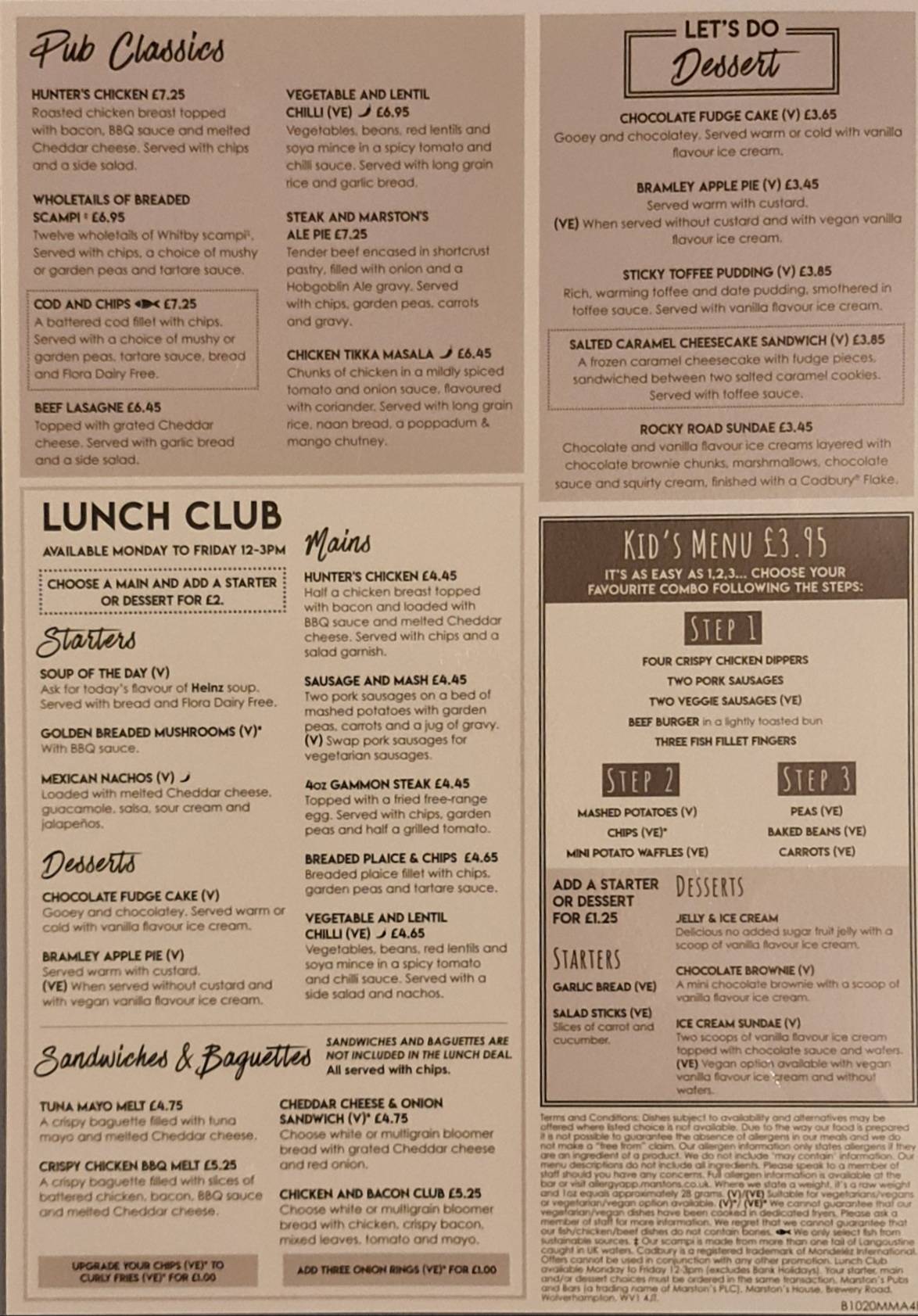 Menu at William IV pub & bar, Mansfield