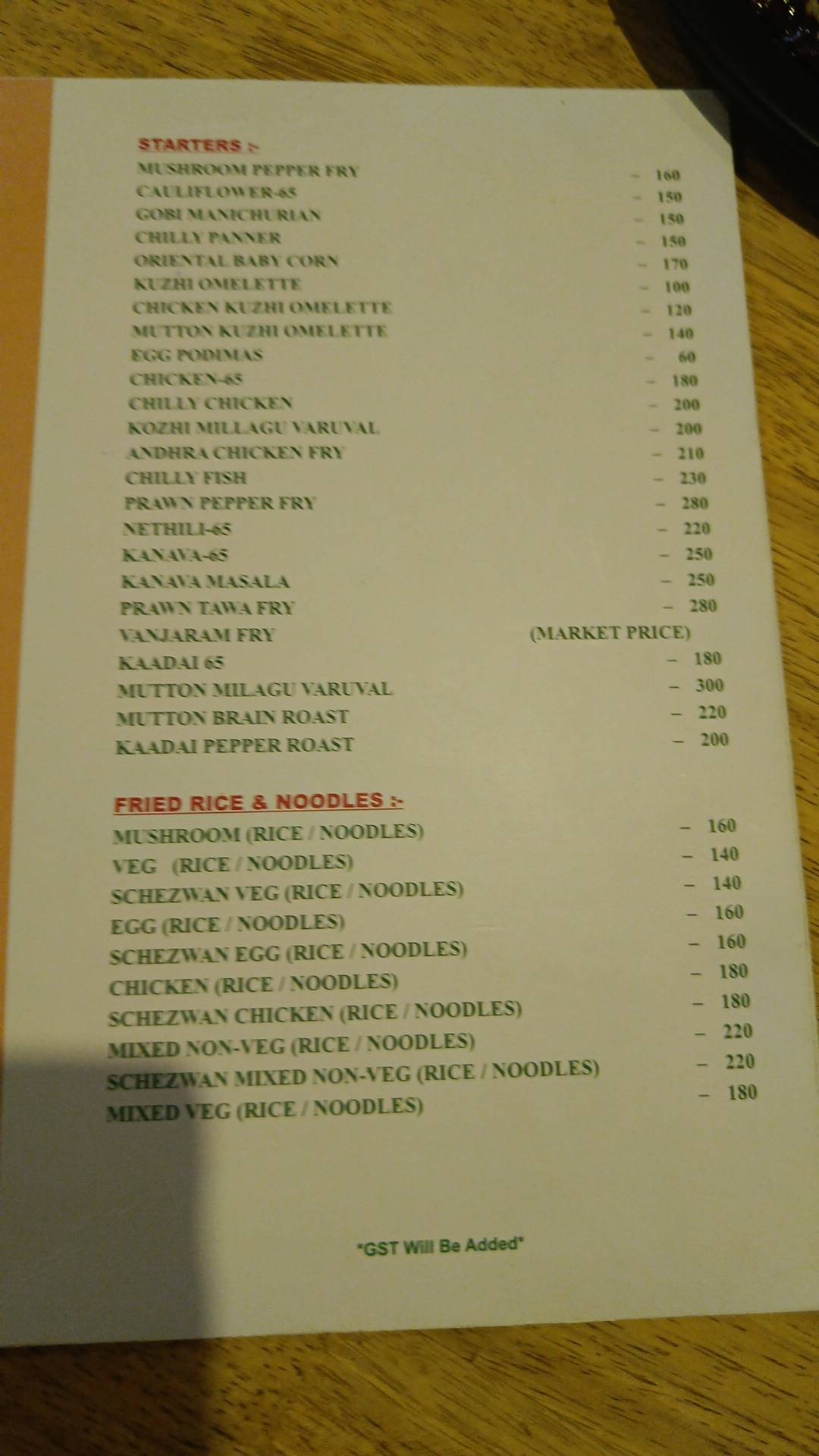 Menu at The South Indian Kitchen, Puducherry