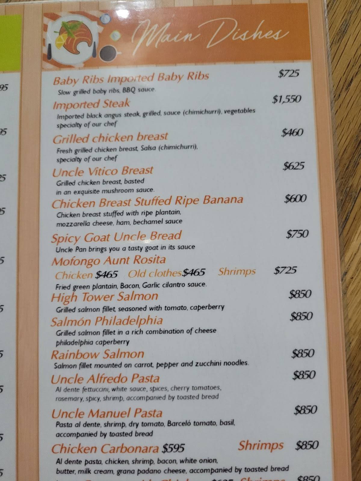 Menu at Tio Pan Restaurante, Puerto Plata