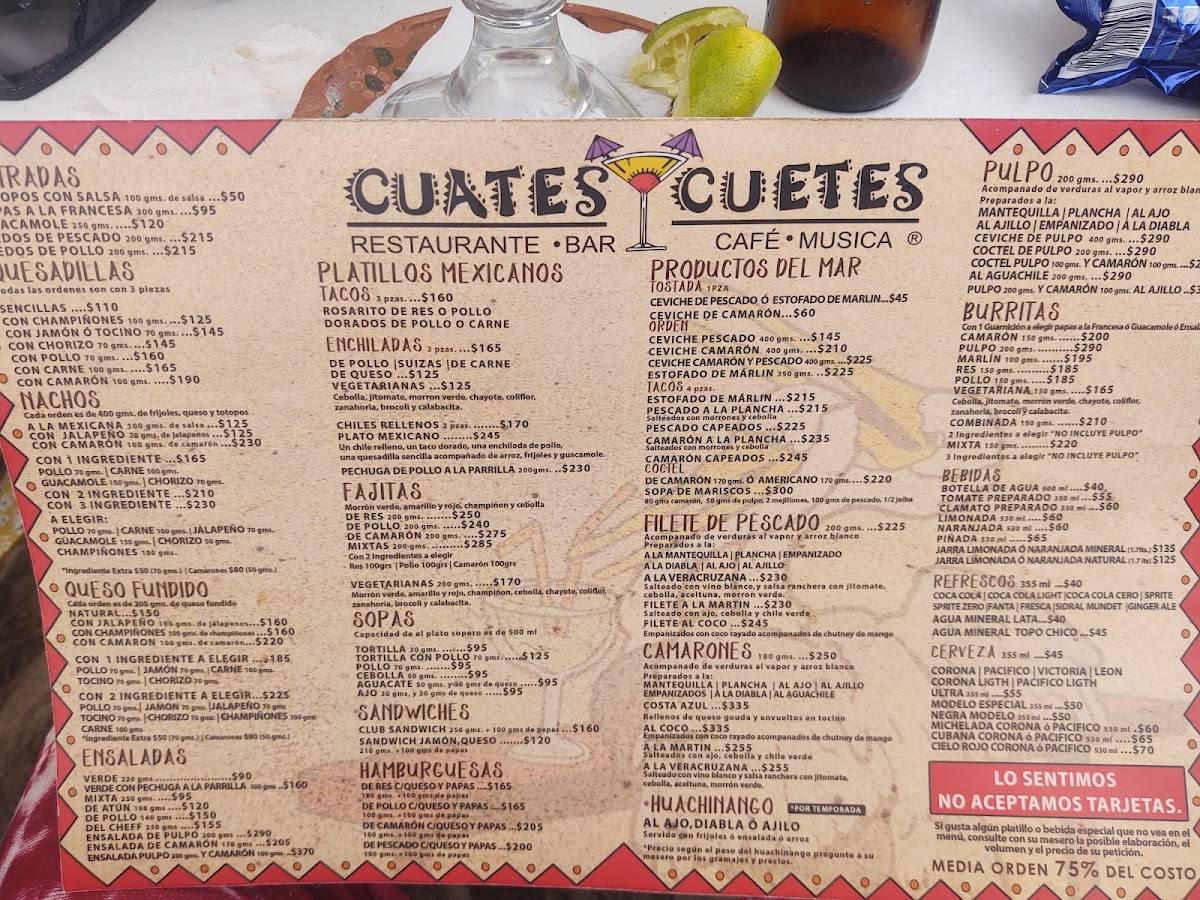 Menu at Cuates y Cuetes restaurant, Puerto Vallarta