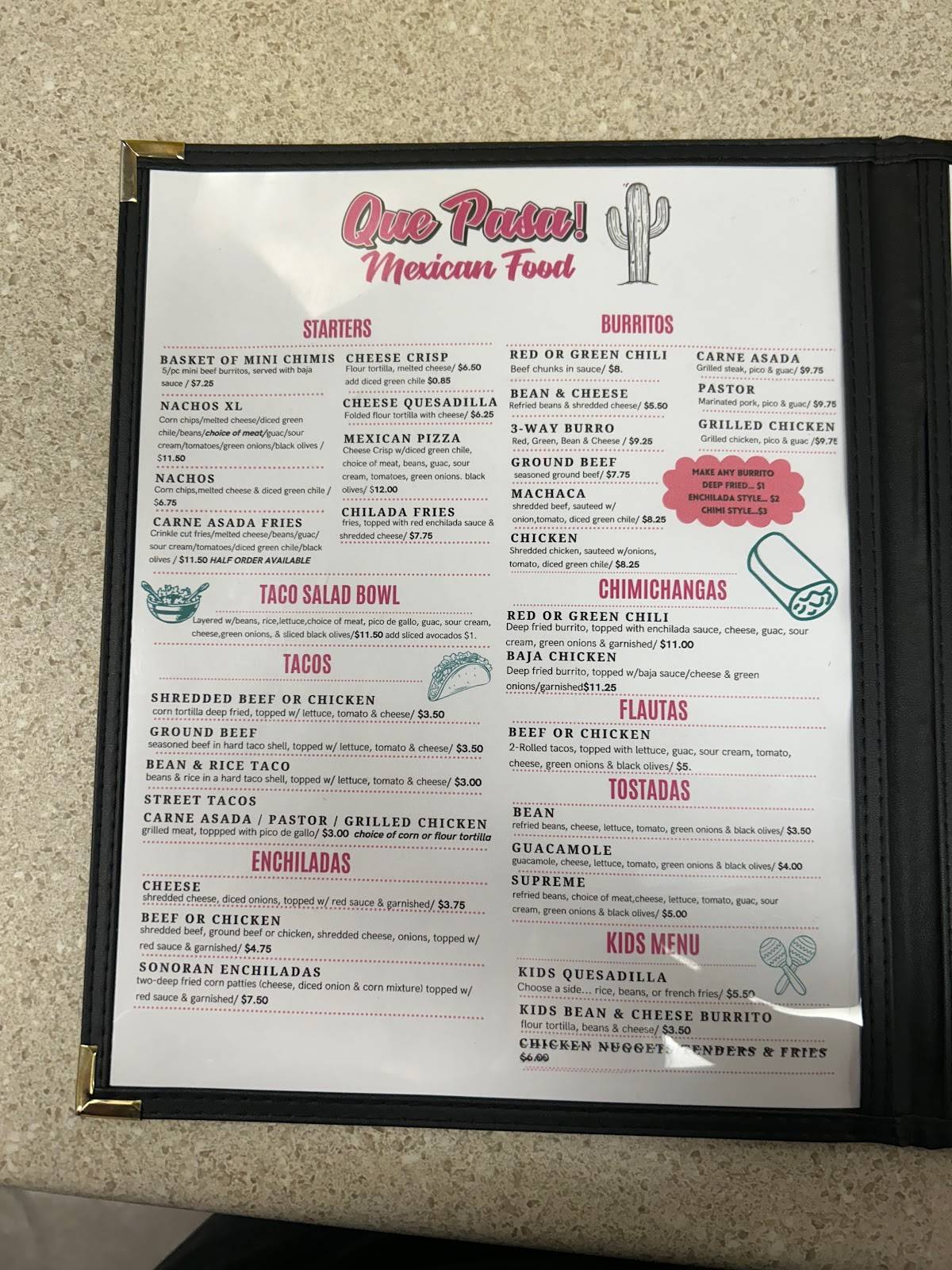 Menu at Que Pasa Mexican Food restaurant, Goodyear