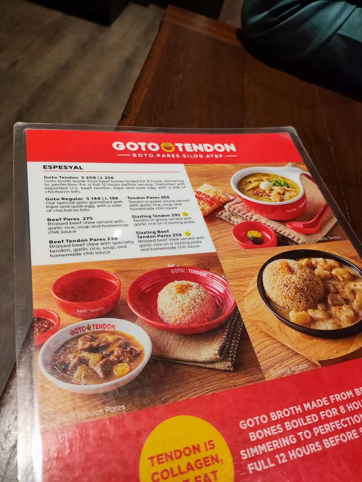 Menu at Goto Tendon Scout Borromeo restaurant, Quezon City